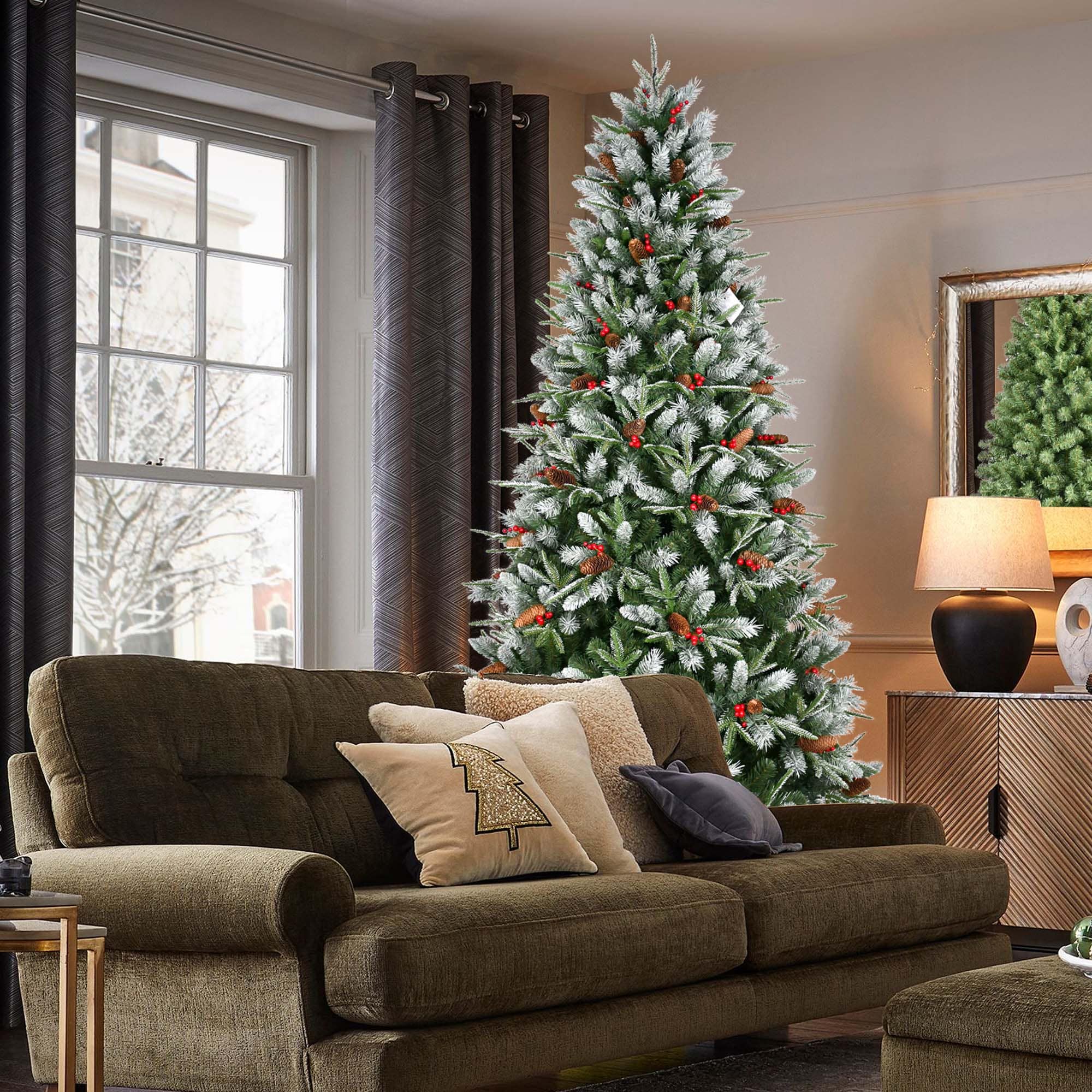 5FT Unlit Realistic Hinged Snow-Dusted Artificial Christmas Tree with ...
