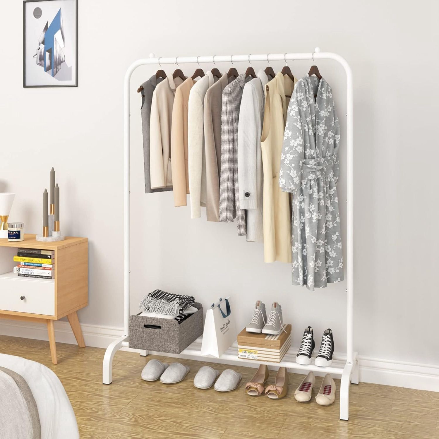 JUSHUA 33 lbs Freestanding Garment Rack with Bottom Shelf for Dormitory ...