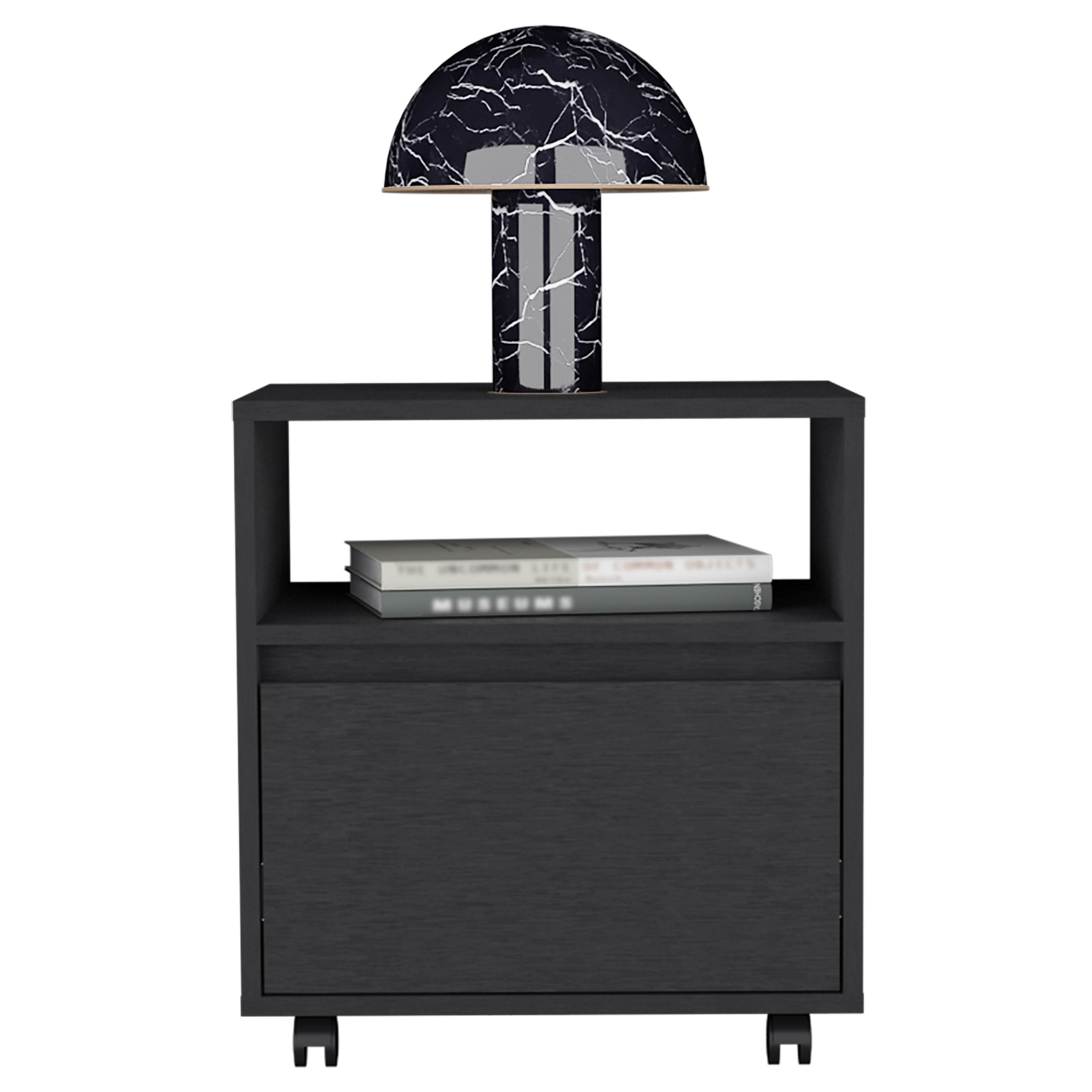 LUXEYARD Nightstand 20InchH with One Open Shelf 1 Drawer and Casters ...