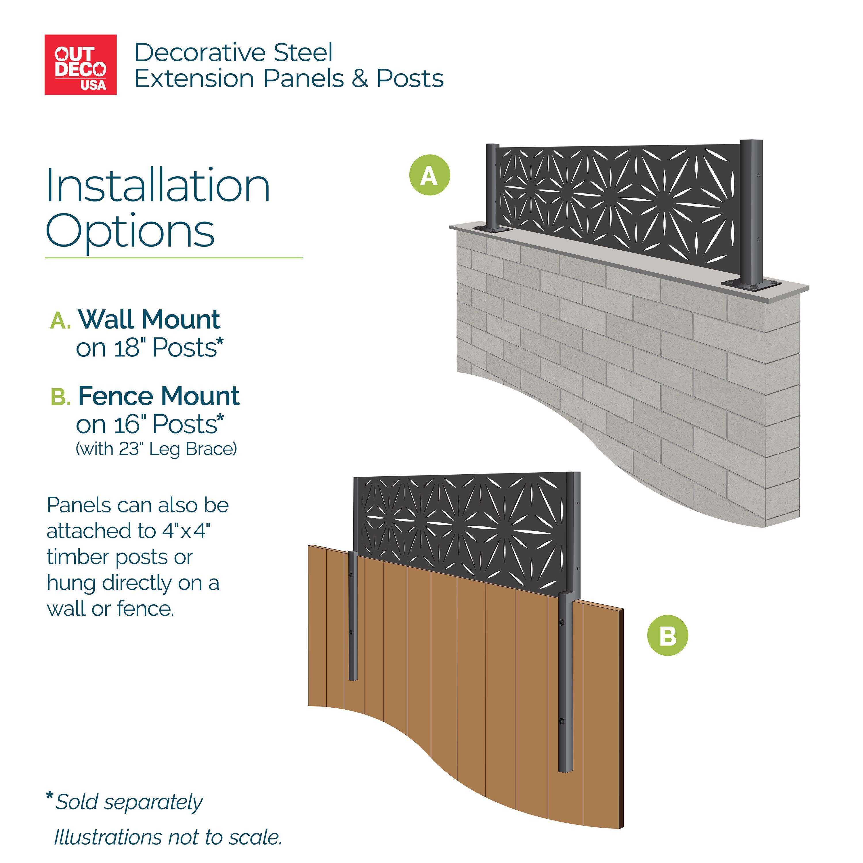 OUTDECO Stars 1-1/3 ft H x 6-ft W Black Powder-Coated Galvanized Steel ...