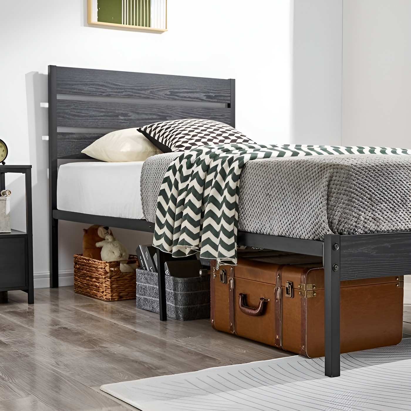 Slickblue Black Engineered Wood Iron Platform Bed Queen/ Full/ Twin ...