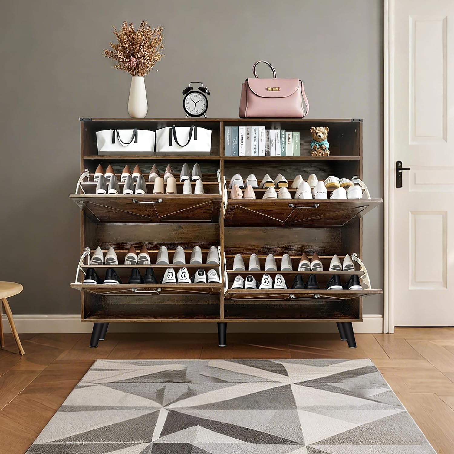 Garvee White Shoe Storage Cabinet for Entryway with 4 Flip Drawers ...