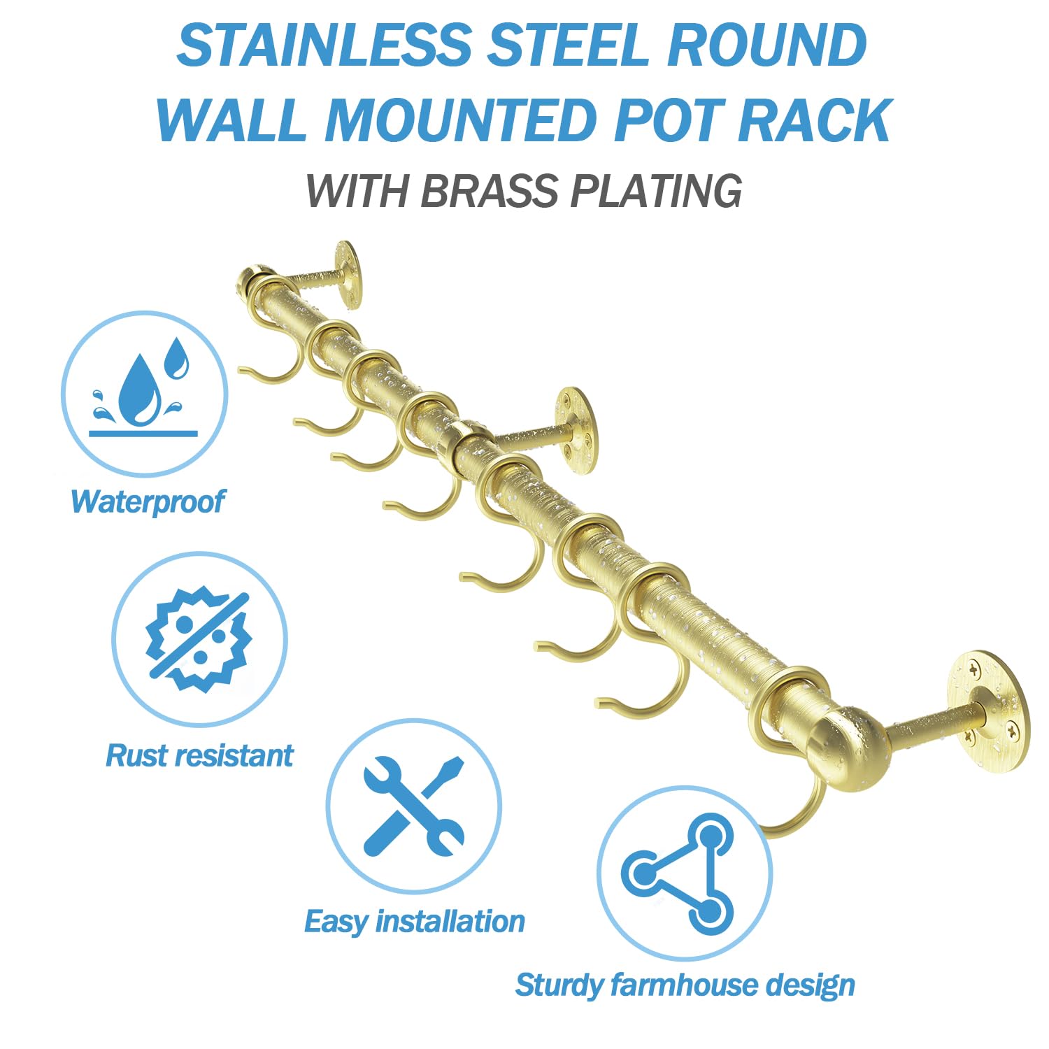Misopily 39.4 inch stainless steel wall mounted pot and pan rack with 8 ...