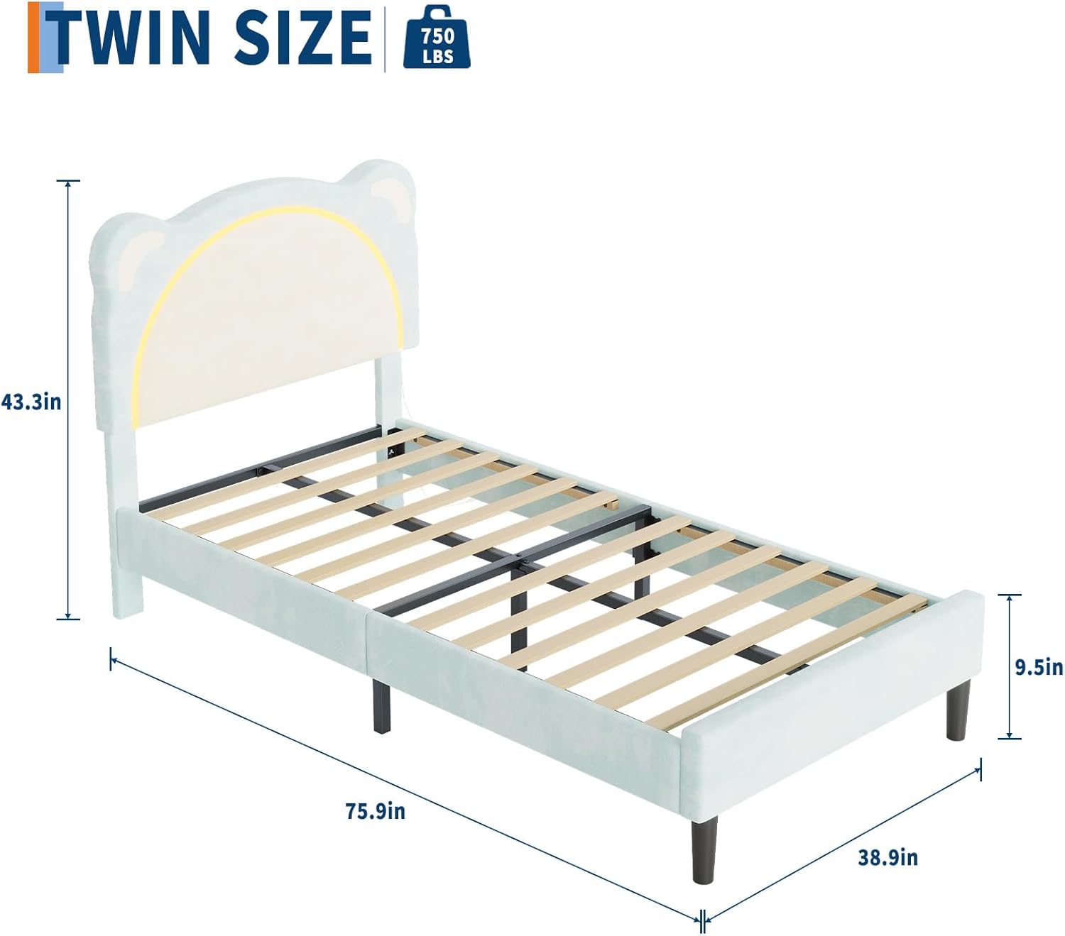 GAOMON Twin Size Kids Bed Frame for Girls Boys Cute Bear Design with ...