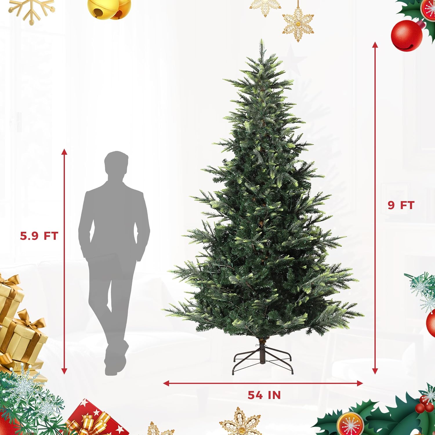 Der Rose 9FT Artificial Christmas Tree PVC PE Christmas Tree with Warm ...