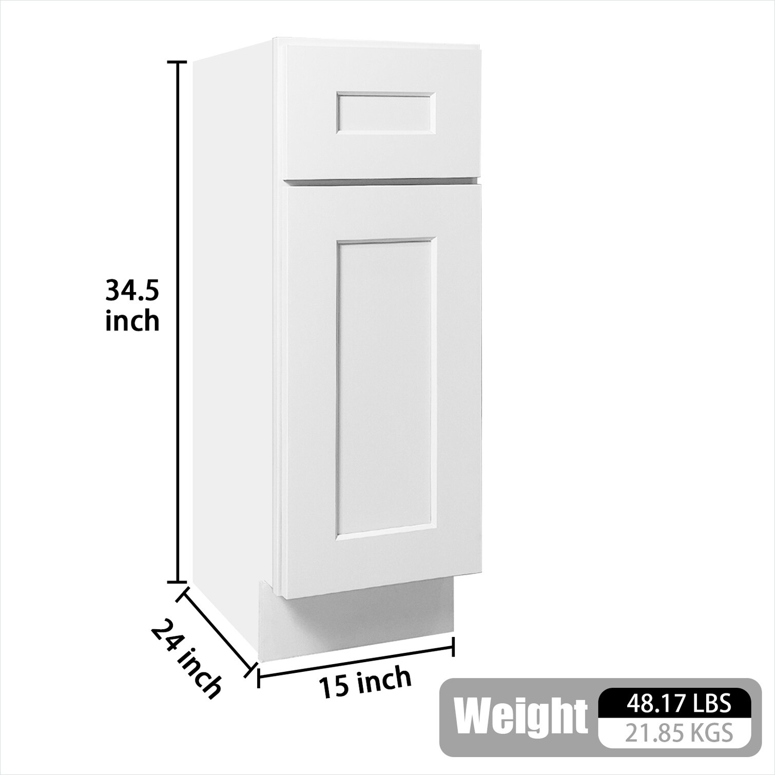 Naturefalls Solid Wood Shaker Base Cabinet 15-Inch White-Toned Single ...