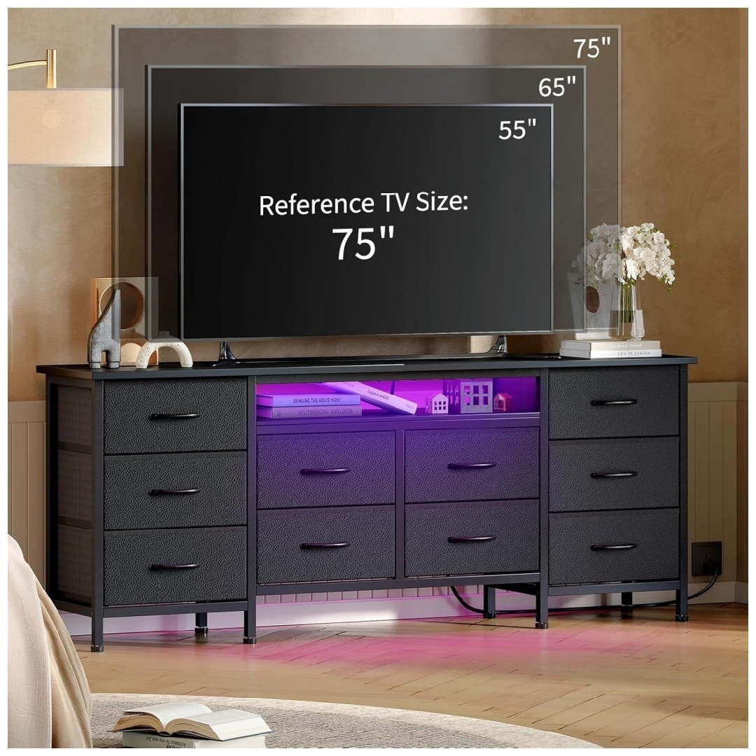 Garvee Long Dresser with 10 Fabric Drawers and Entertainment Center TV ...