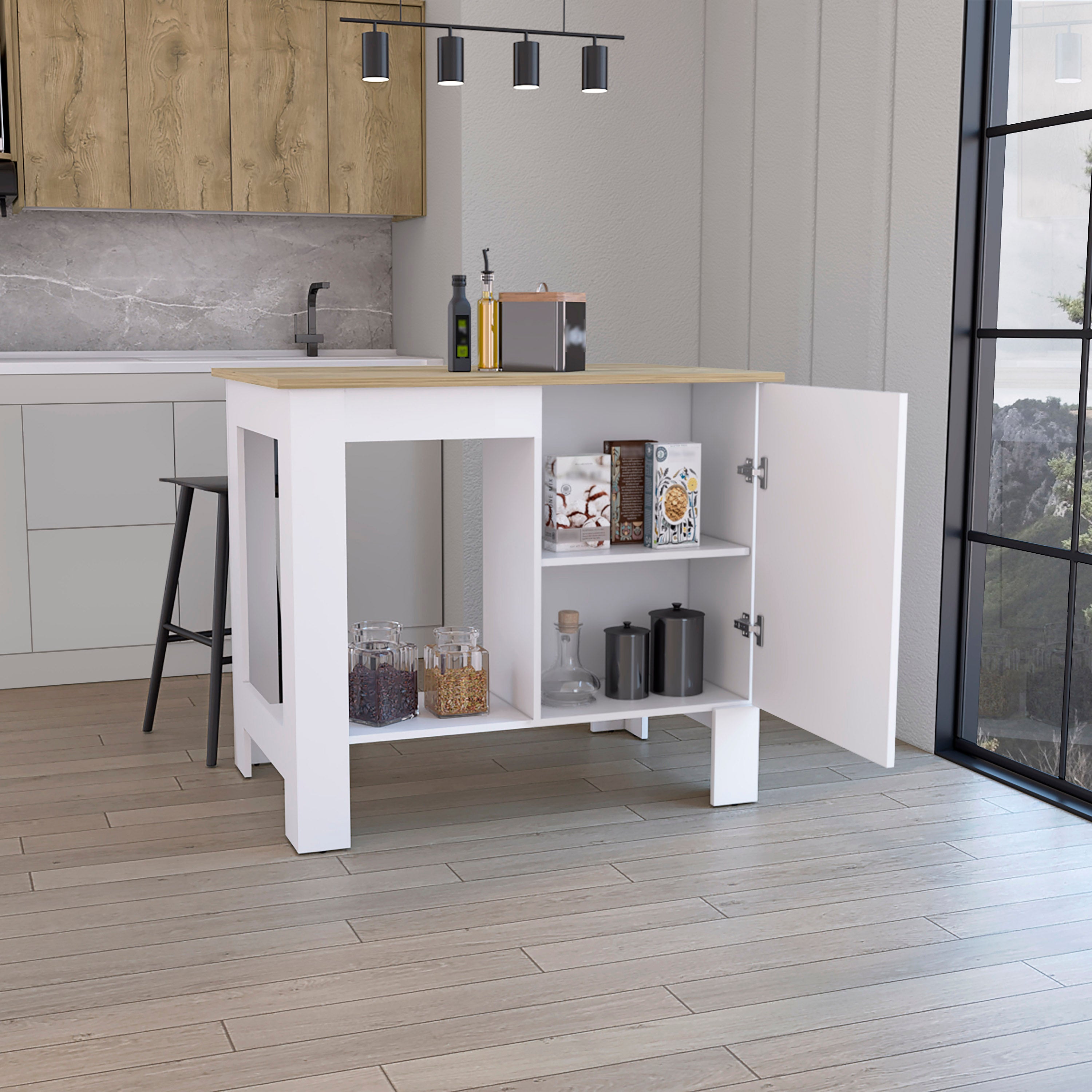 LUXEYARD Kitchen Island 35 H 1 Door Cabinet 2 Internal Shelves 1 Open ...