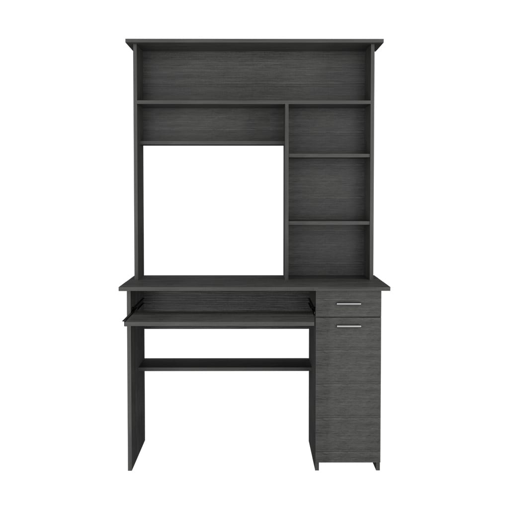 Tatayosi 43 Inch Smokey Oak Computer Desk with 5 Shelves and Hutch in ...