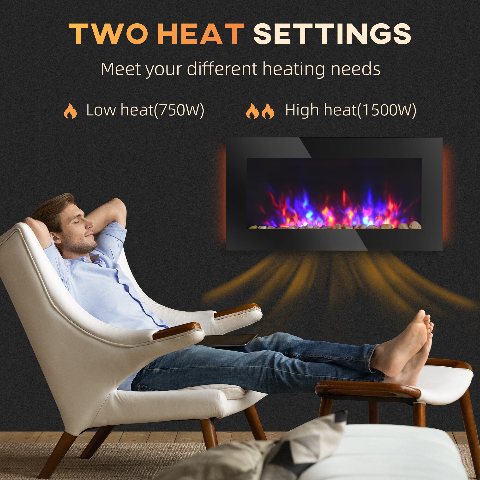 LOVMOR 1500w Electric Wall Mounted Fireplace With Flame Effect 7 Color ...