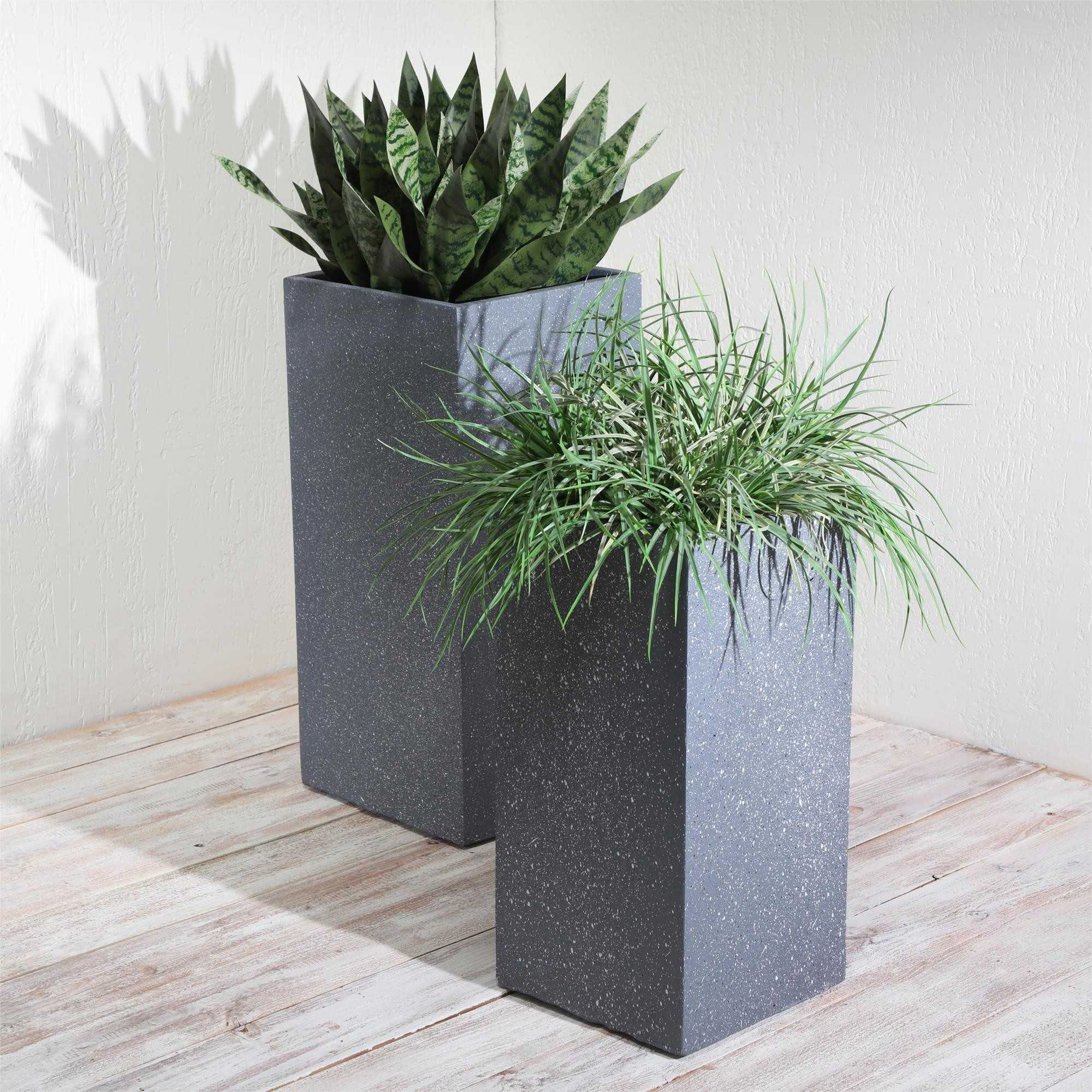 Yiekholo 2-Pack Rectangle 13-in W Large Gray Polyrattan Indoor/Outdoor ...
