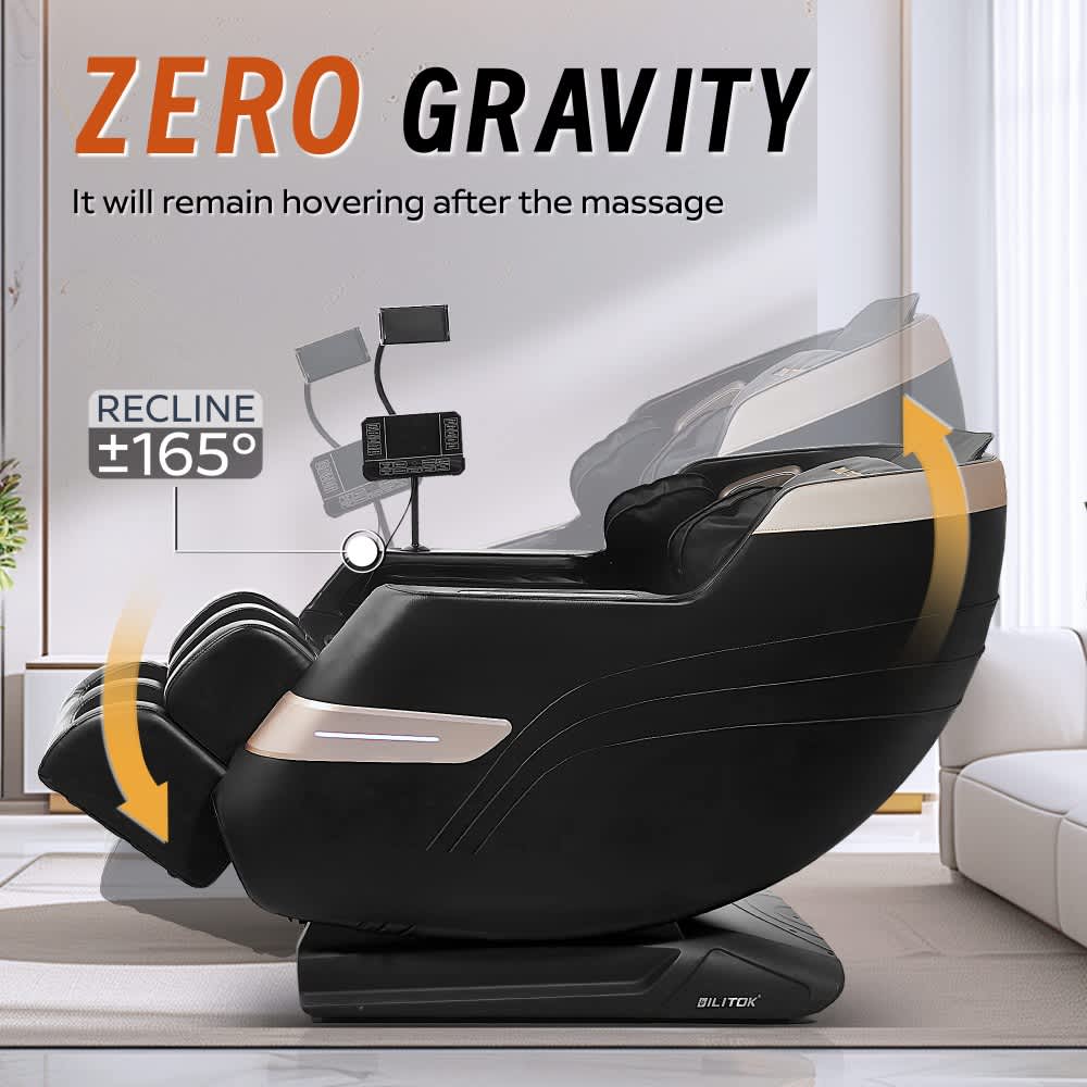 Coolbibila 55-in Black PU Leather Zero Gravity Heated Full Body Massage ...