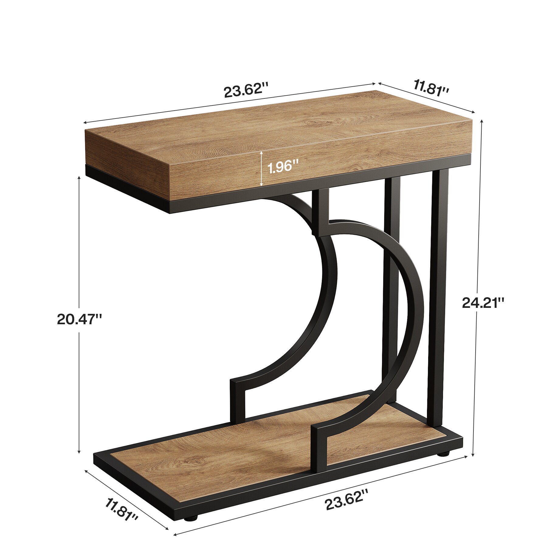 Tribesigns C Shaped End Table with Metal Frame Modern Brown and Black ...