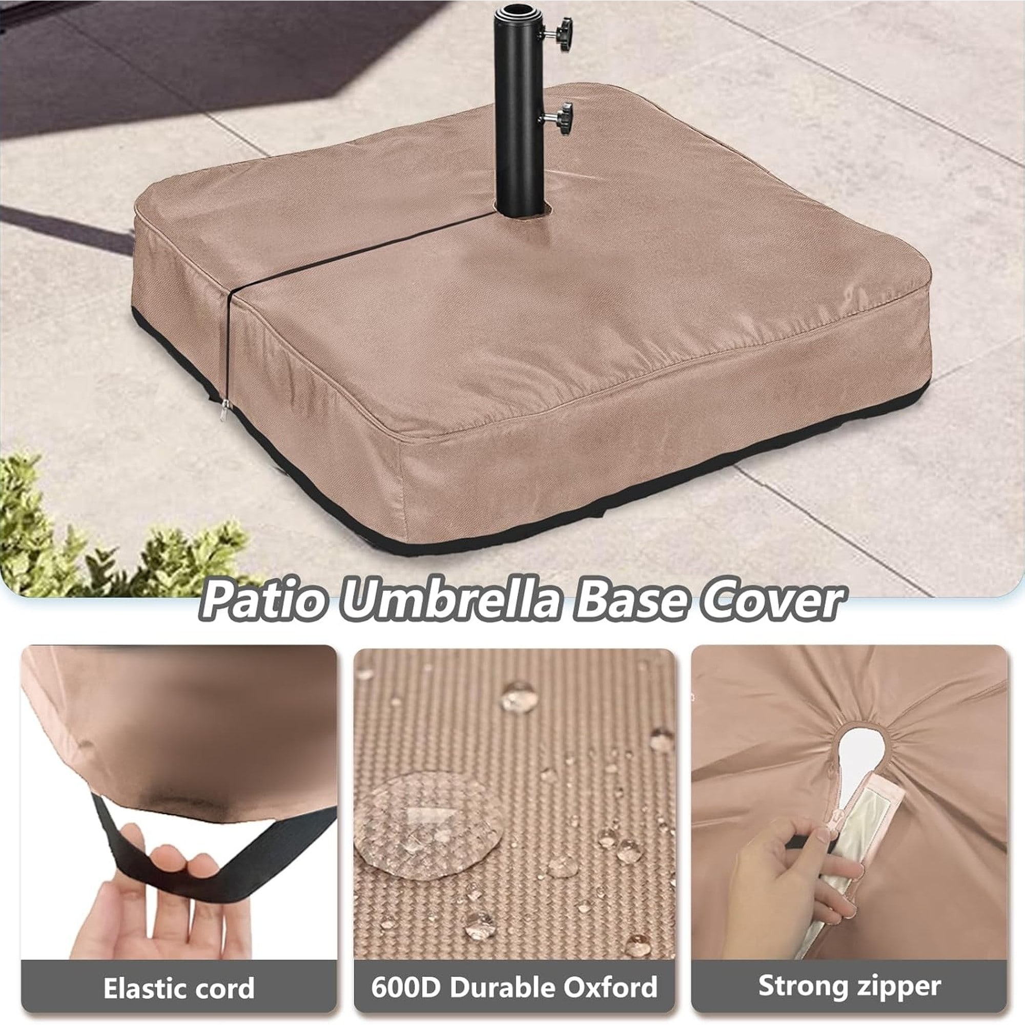 Wudkey Khaki 30-in Square Patio Umbrella Base Cover 600D Waterproof ...