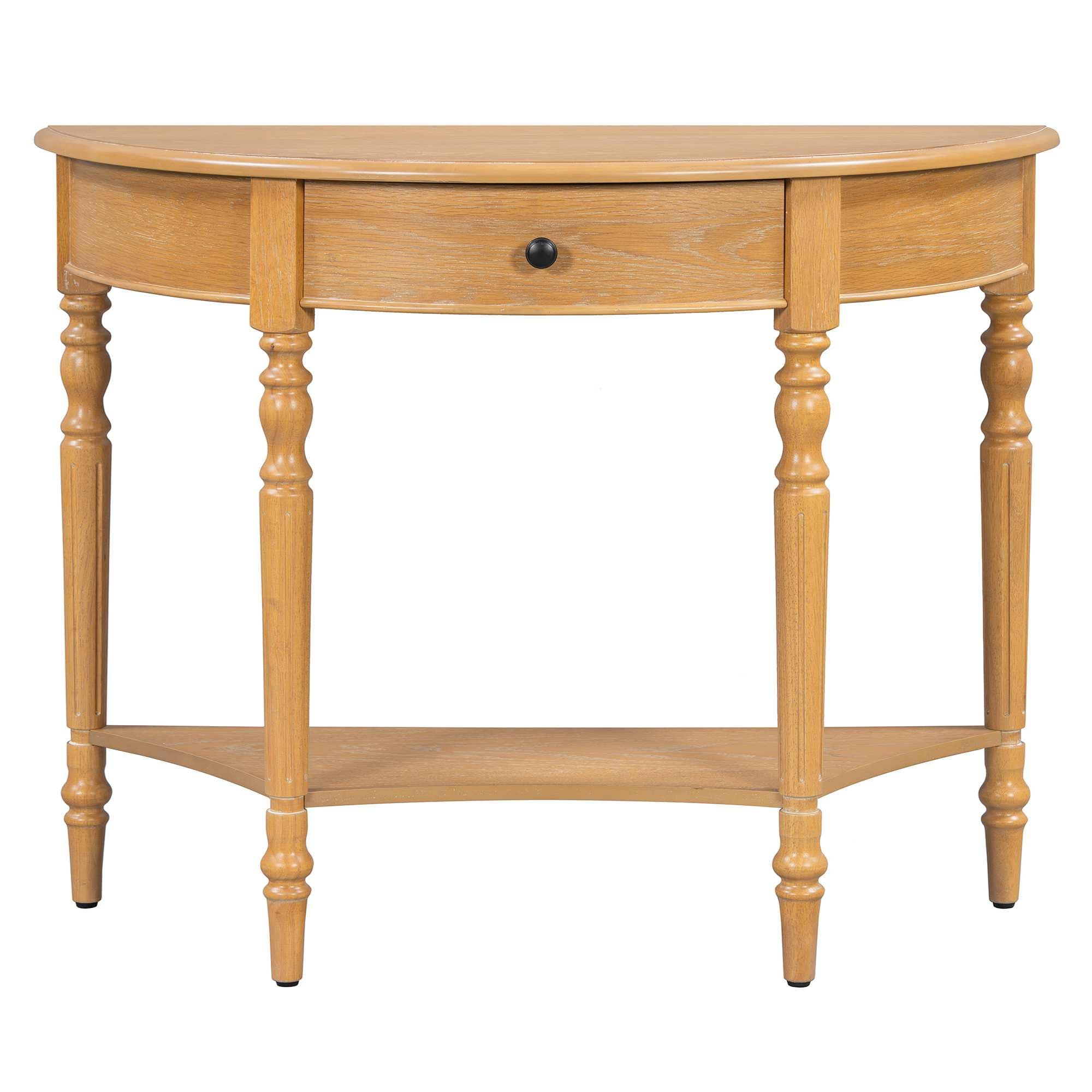 Vynxaria 63 in Natural Half Moon Solid Wood+MDF Console Table with ...