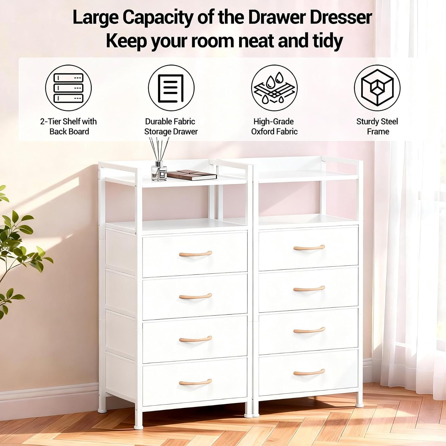 Garvee Fabric Chest of Drawers Bedroom 4 Drawers Storage Unit with ...