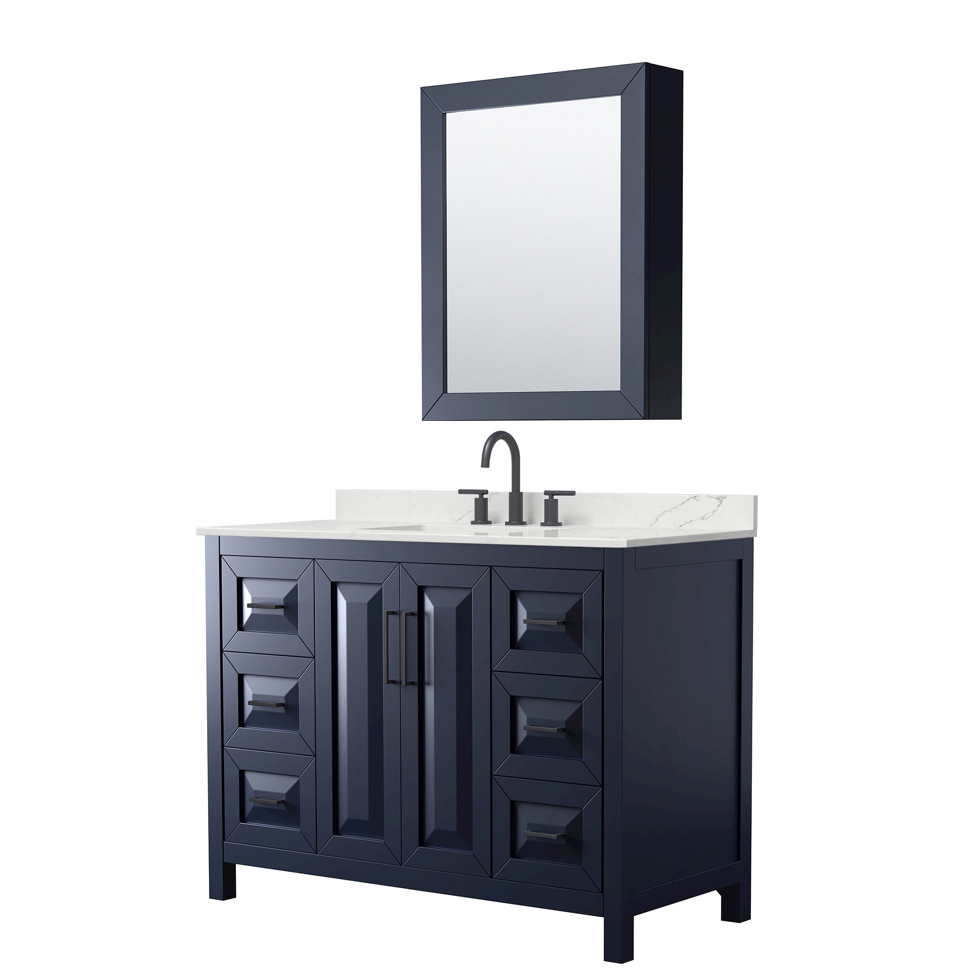 Wyndham Collection Daria 48-in Dark Blue with Matte Black Trim ...