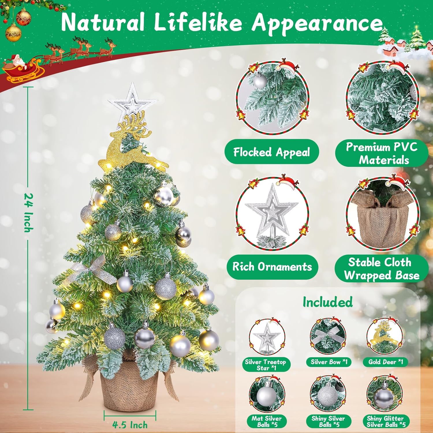 Nordic Hygge 24 Inch Mini Christmas Tree Battery Operated Prelit ...