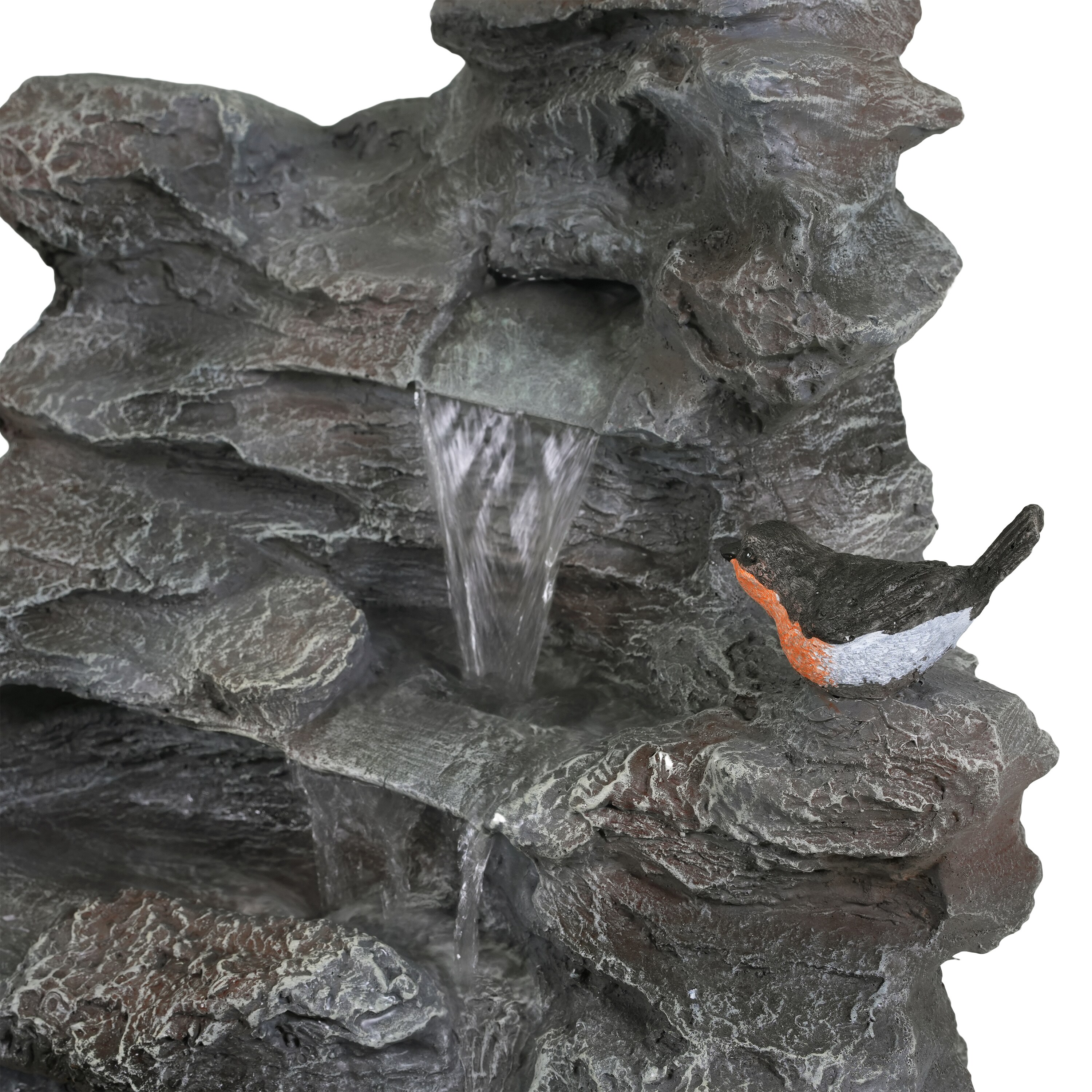 Wooakway 4-Tiered Concrete Rock Waterfall Fountain 21 in.H Outdoor ...
