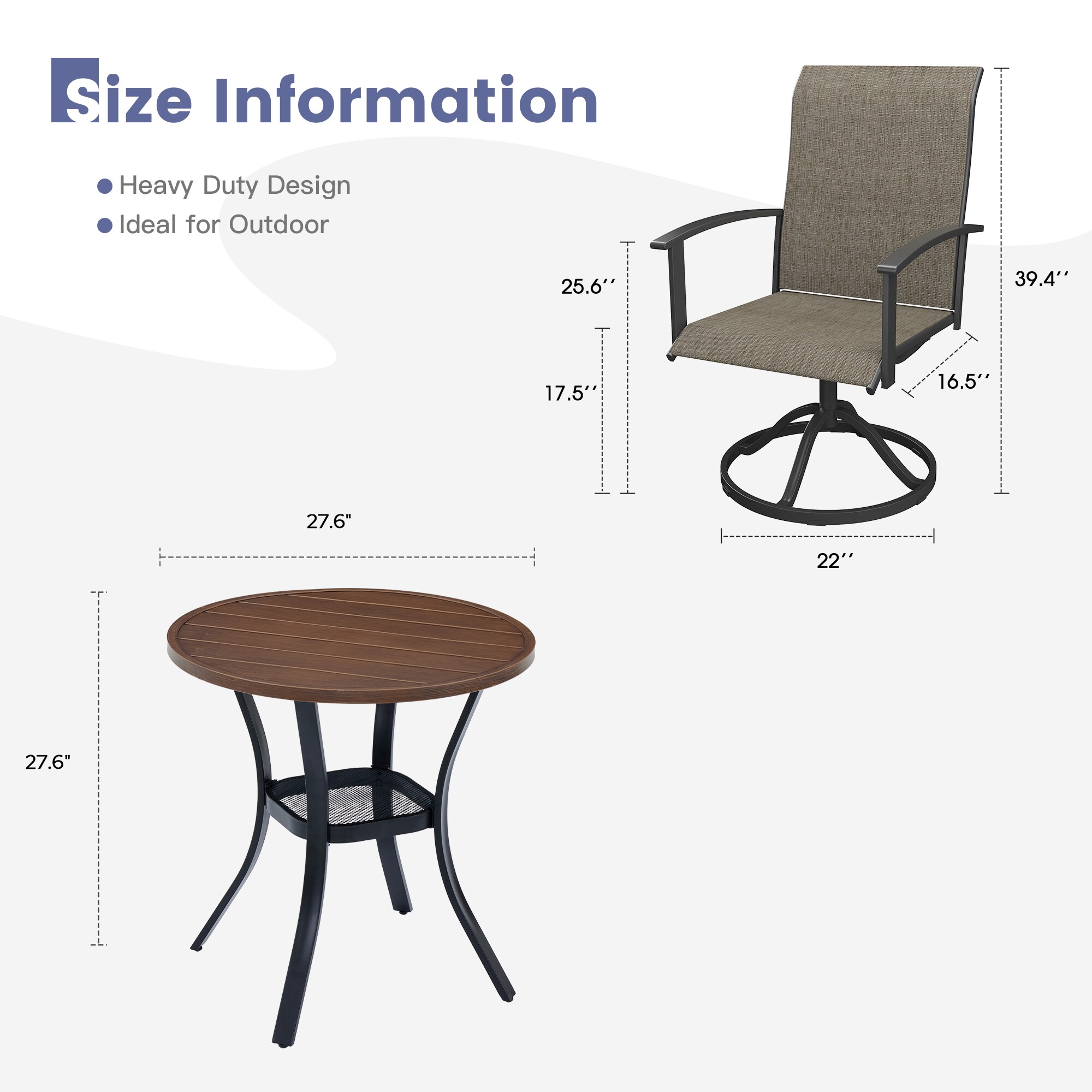 VICLLAX Small Patio Table and Chairs 3 -Piece Black Patio Dining Set ...