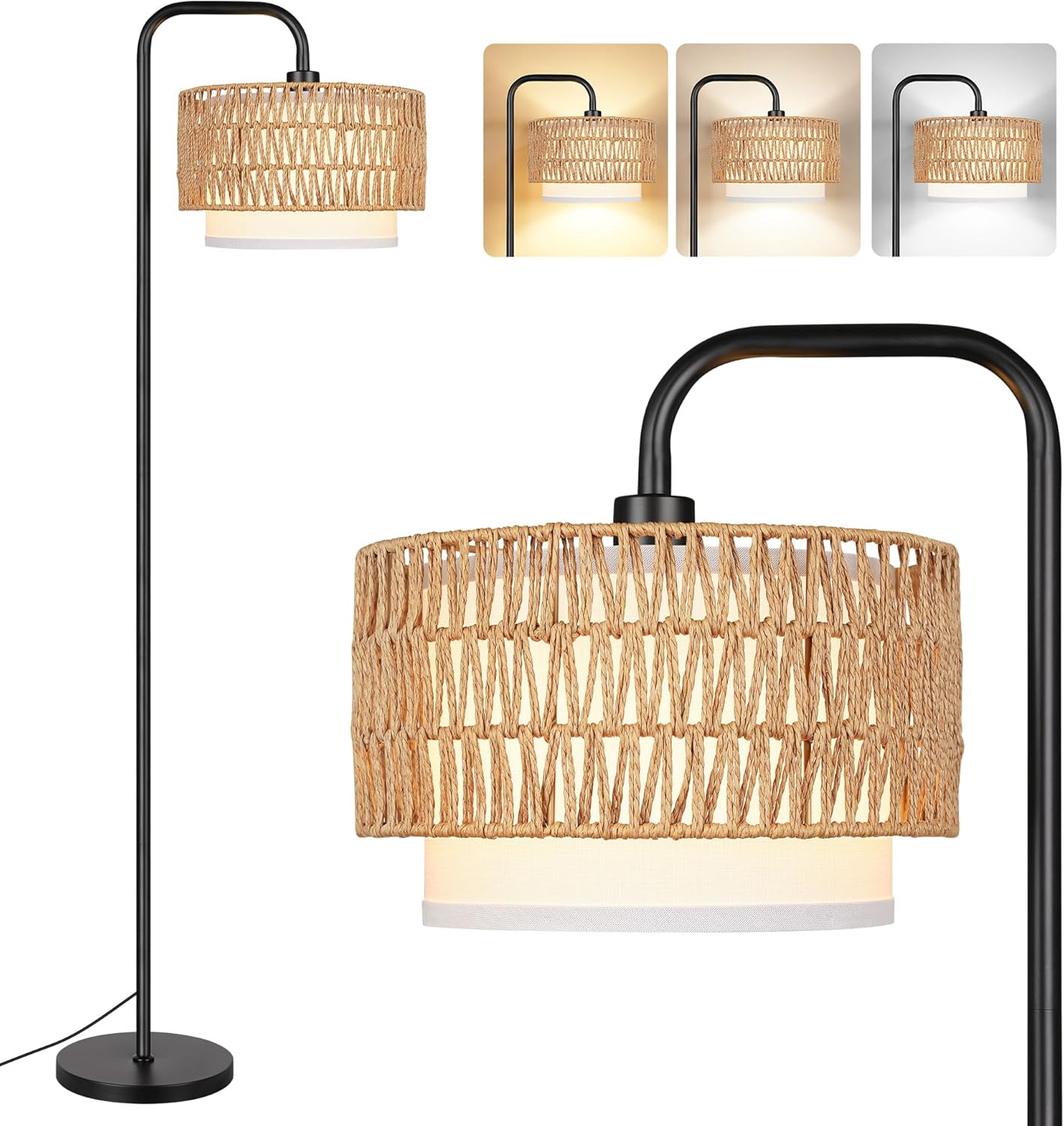 Cinoton Floor Lamp for Living Room with 3 Color Temperatures Farmhouse ...