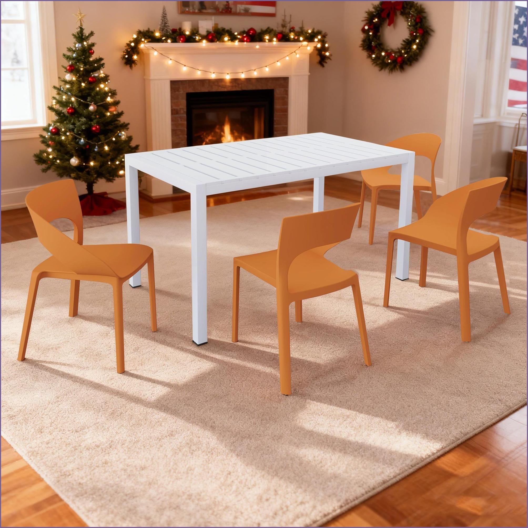 Watnature Patio Set 4 Tropical Orange PP Chairs and 1 Snow White Metal ...