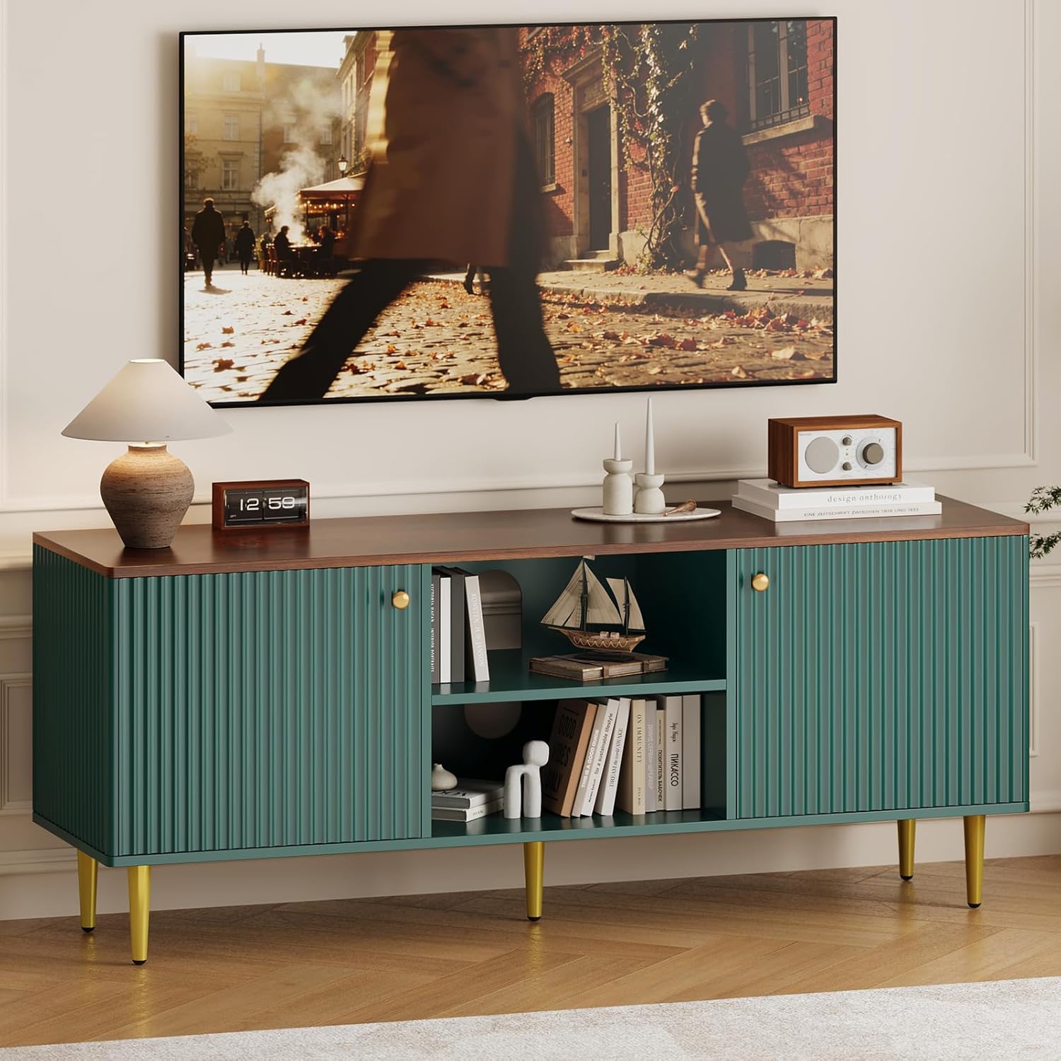 Garvee TV Stand for TVs up to 65in Wooden Mid Century Modern ...