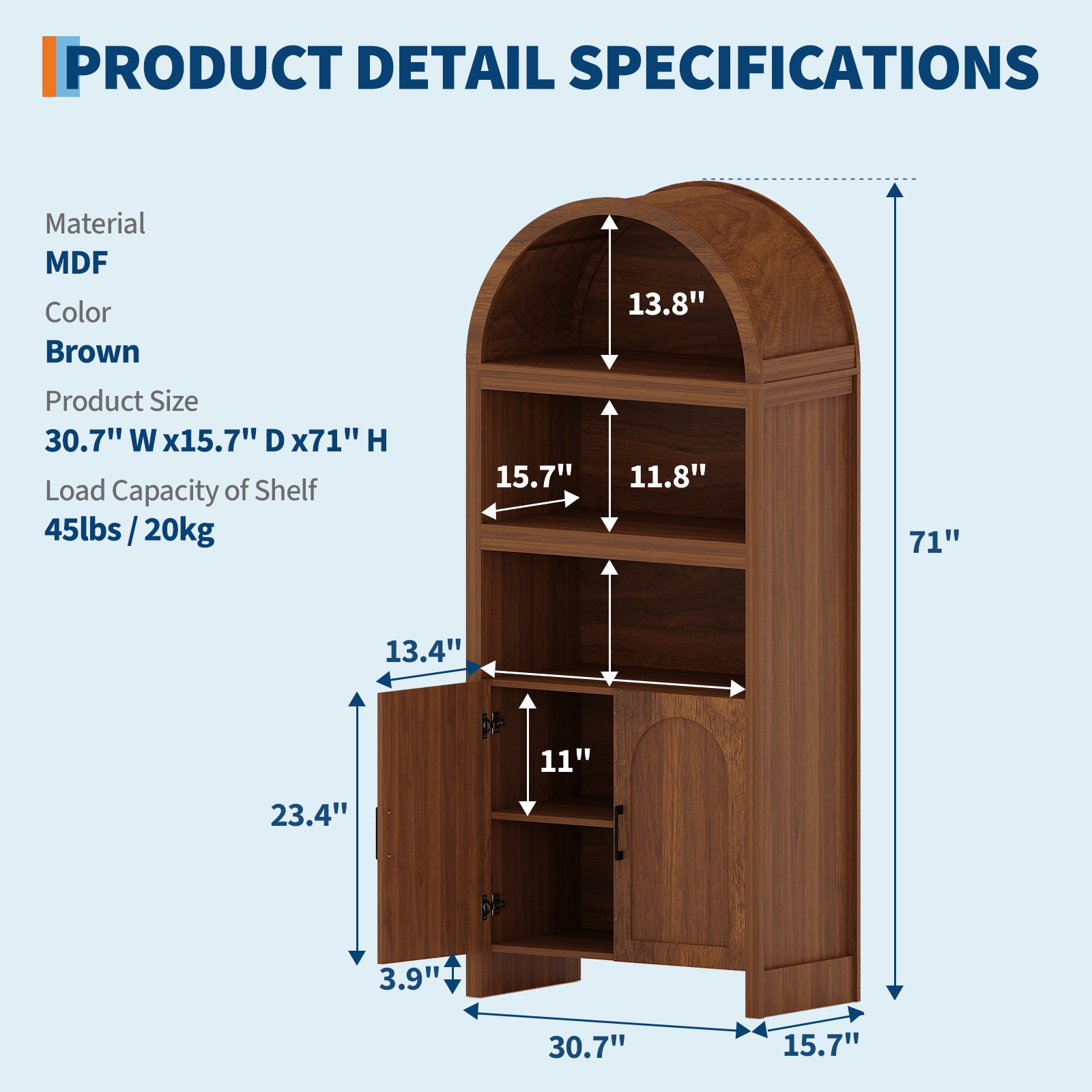 Garvee 71 inch Tall Bookshelf Arched Cabinet with Storage - Mid-Century ...