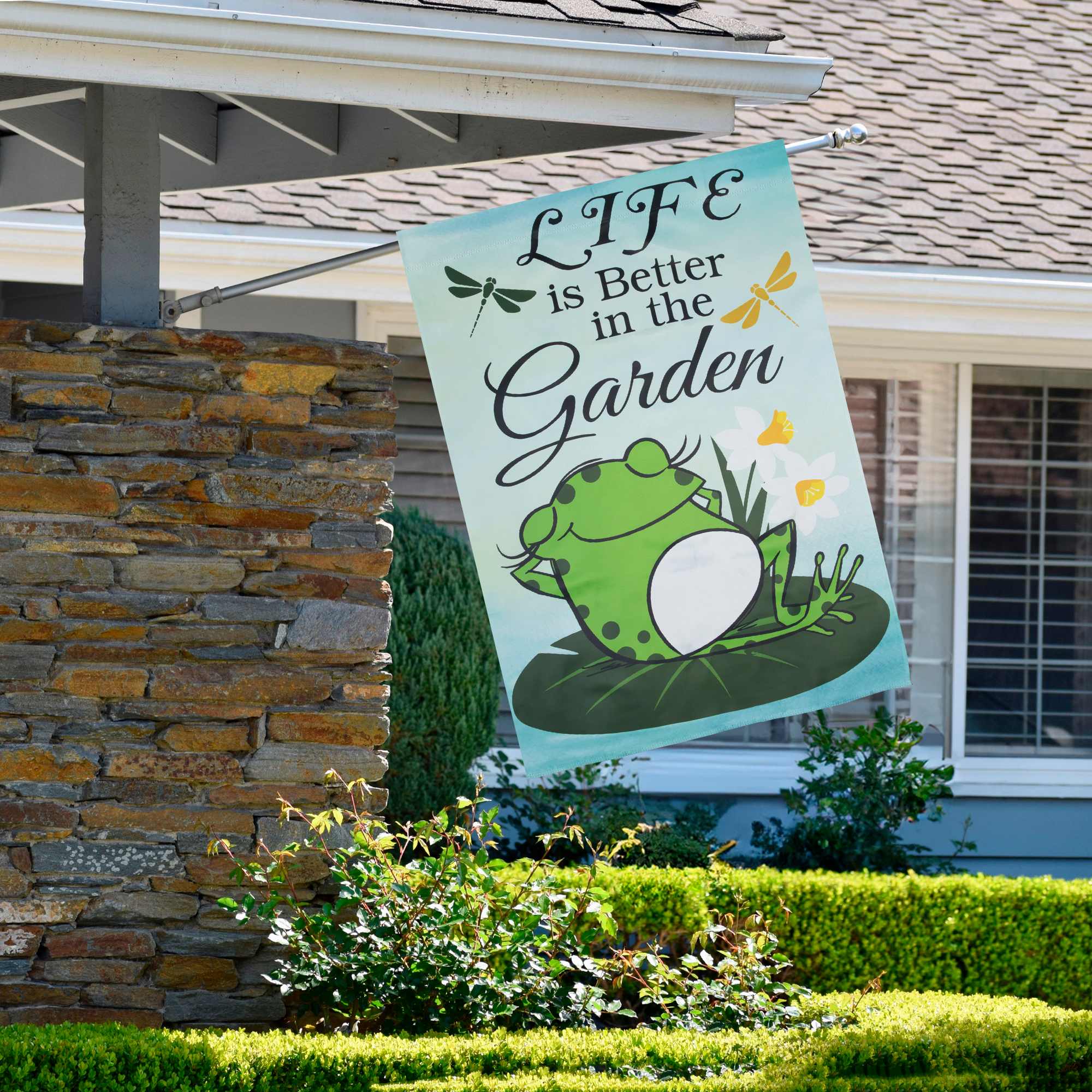 Northlight Life is Better in the Garden Green Frog Outdoor House Flag ...