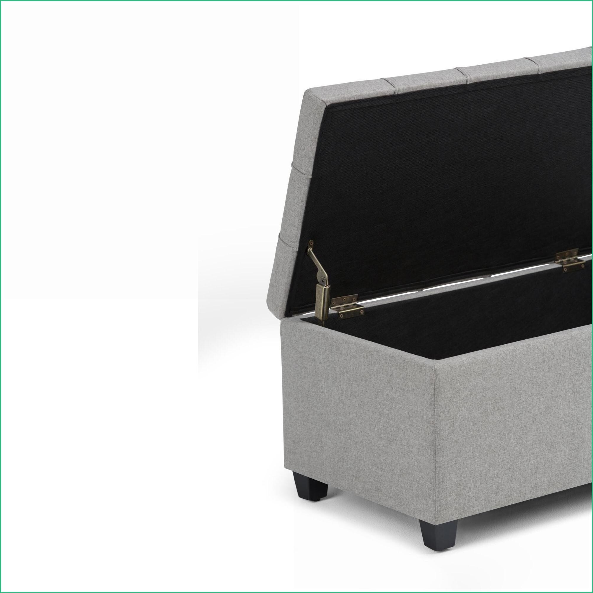 Watnature Ottoman Storage Bench Transitional Dove Grey Linen Look Wood ...