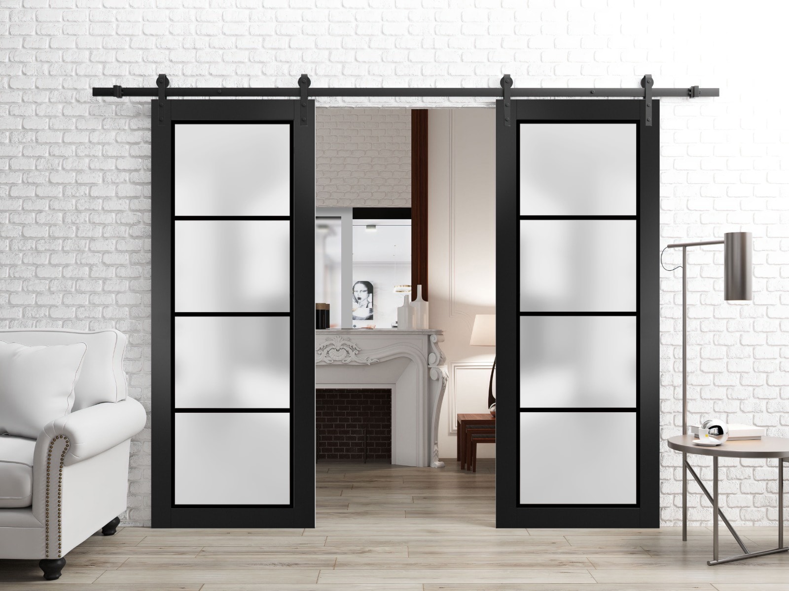 SARTODOORS Sturdy Double Barn Door with Frosted Glass - Planum 2132 ...