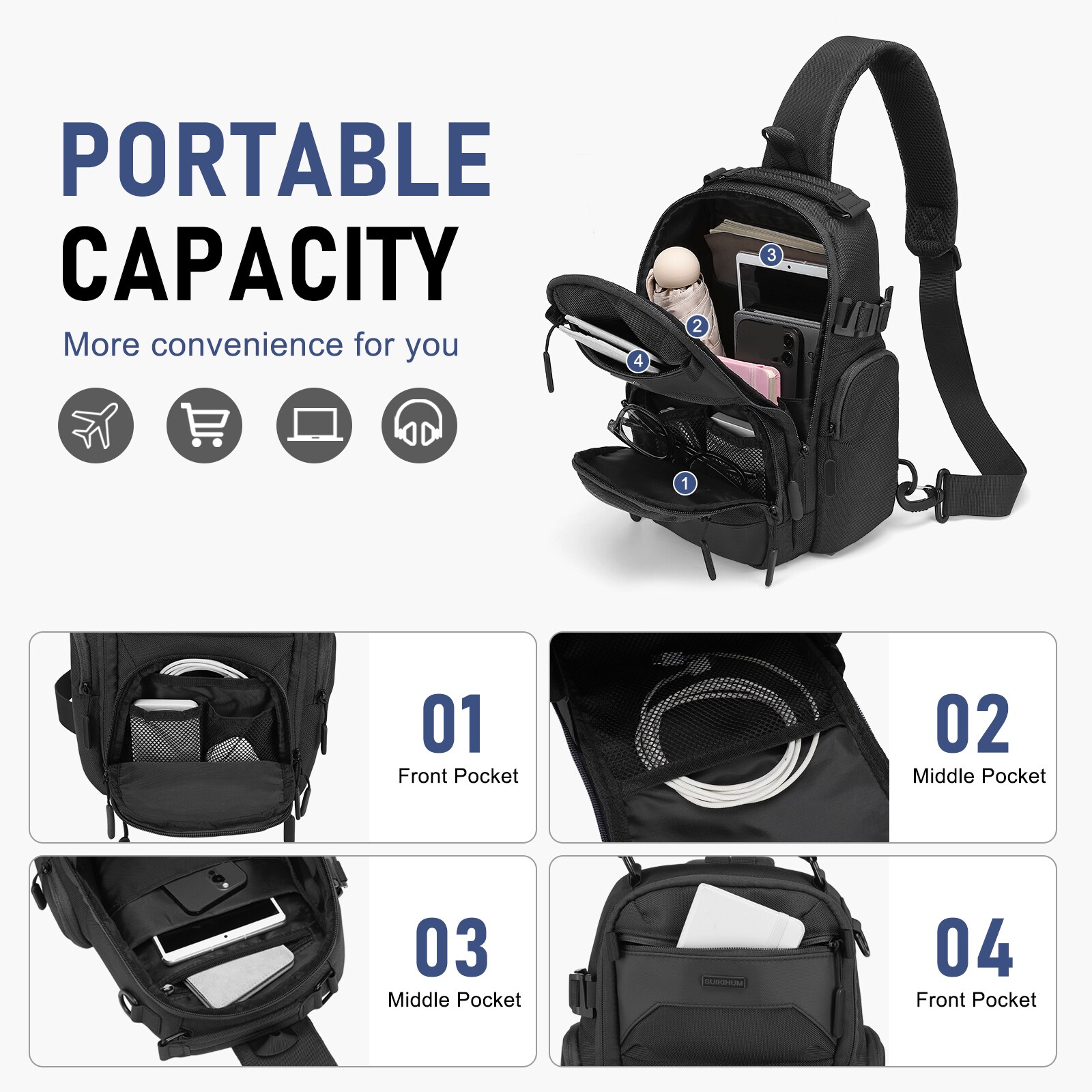 Unique Bargains Sling Bag for Men Travel Crossbody Bag for Men Small ...