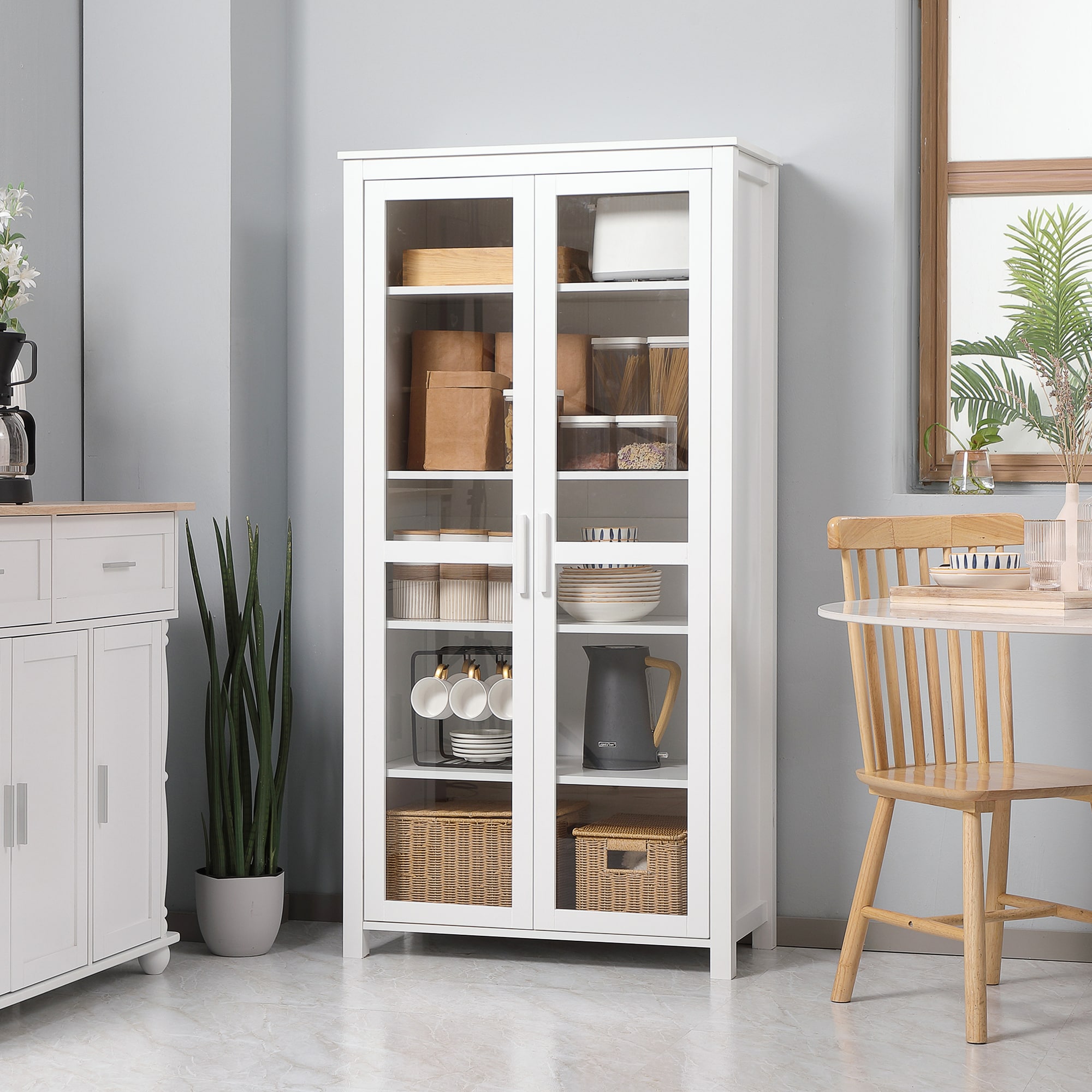 HomCom 63 Kitchen Pantry Cabinet Freestanding Storage Cabinet Display ...