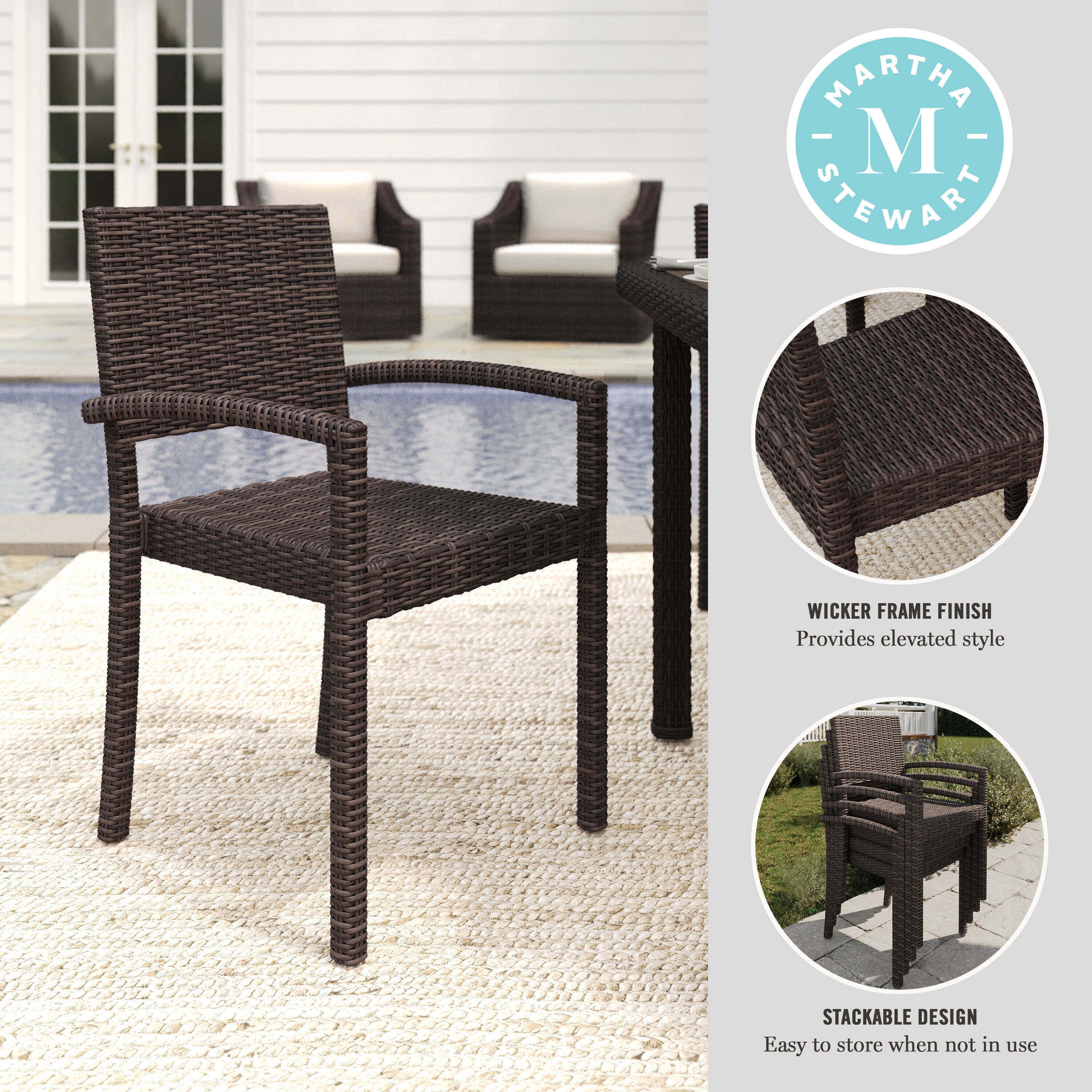 Martha Stewart Bedford Indoor-Outdoor Stackable Patio Dining Armchair ...