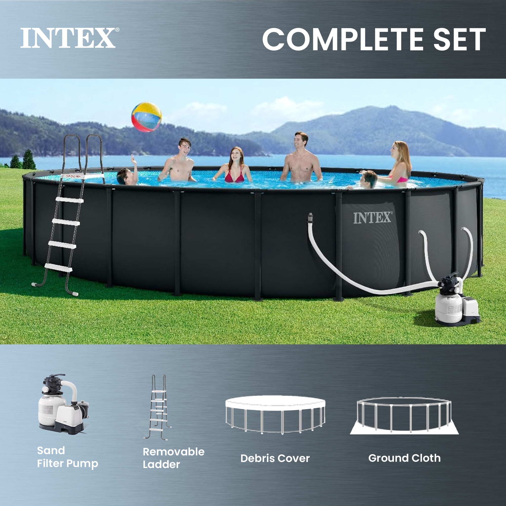 Intex Ultra XTR 24ft x 52in Round Frame Above Ground Swimming Pool Set ...