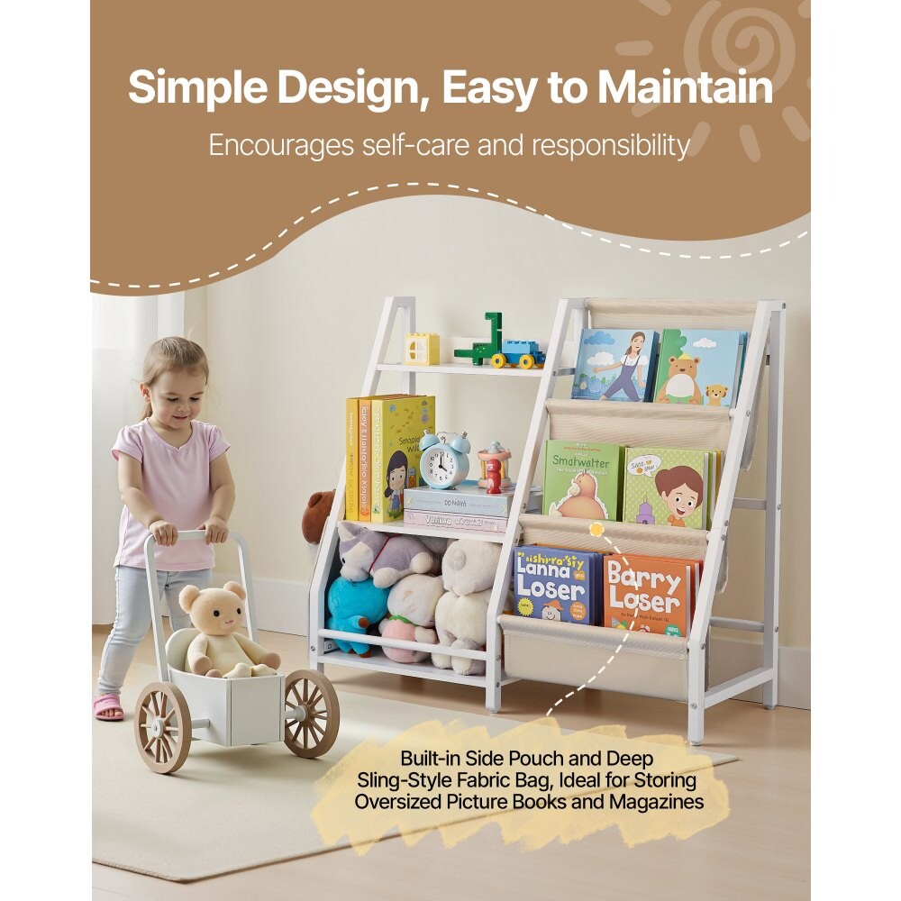 Slickblue Kids Multi Tier White Bookshelf with Open Storage Shelves and ...