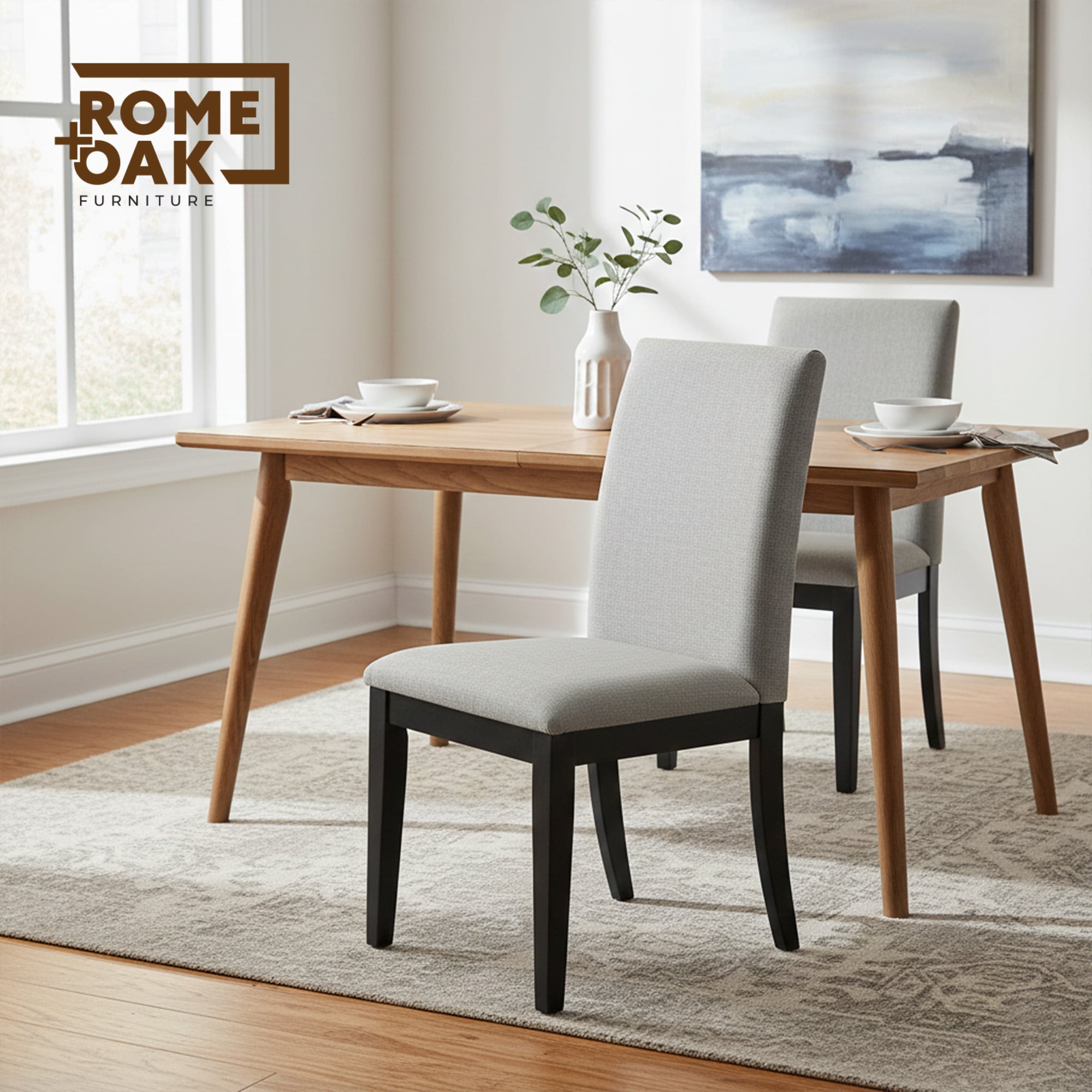 ROME + OAK Remy Dining Chair in Black Finish with Ash Grey Fabric Seat ...