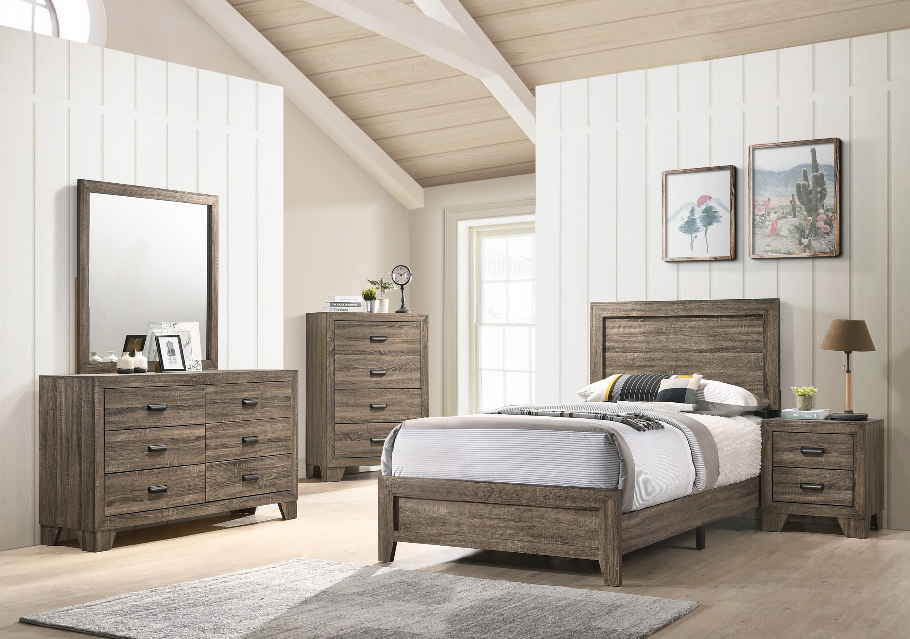 Blisstyle Grey Finish Fabric 1pc Twin Size Panel Bed Beautiful Wooden ...
