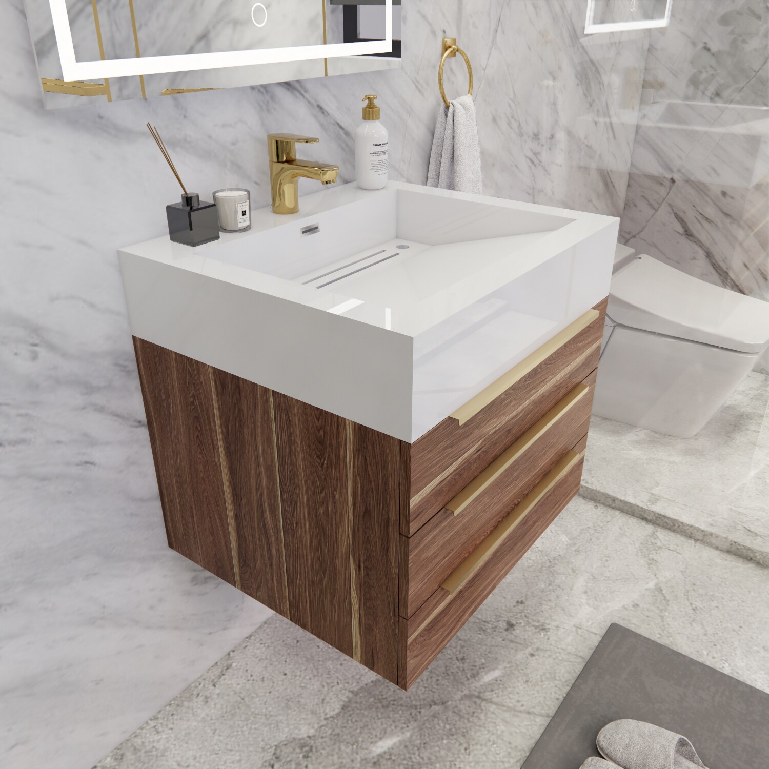 BV Better Vanity Bethany 24-in White Oak Single sink Floating Bathroom ...