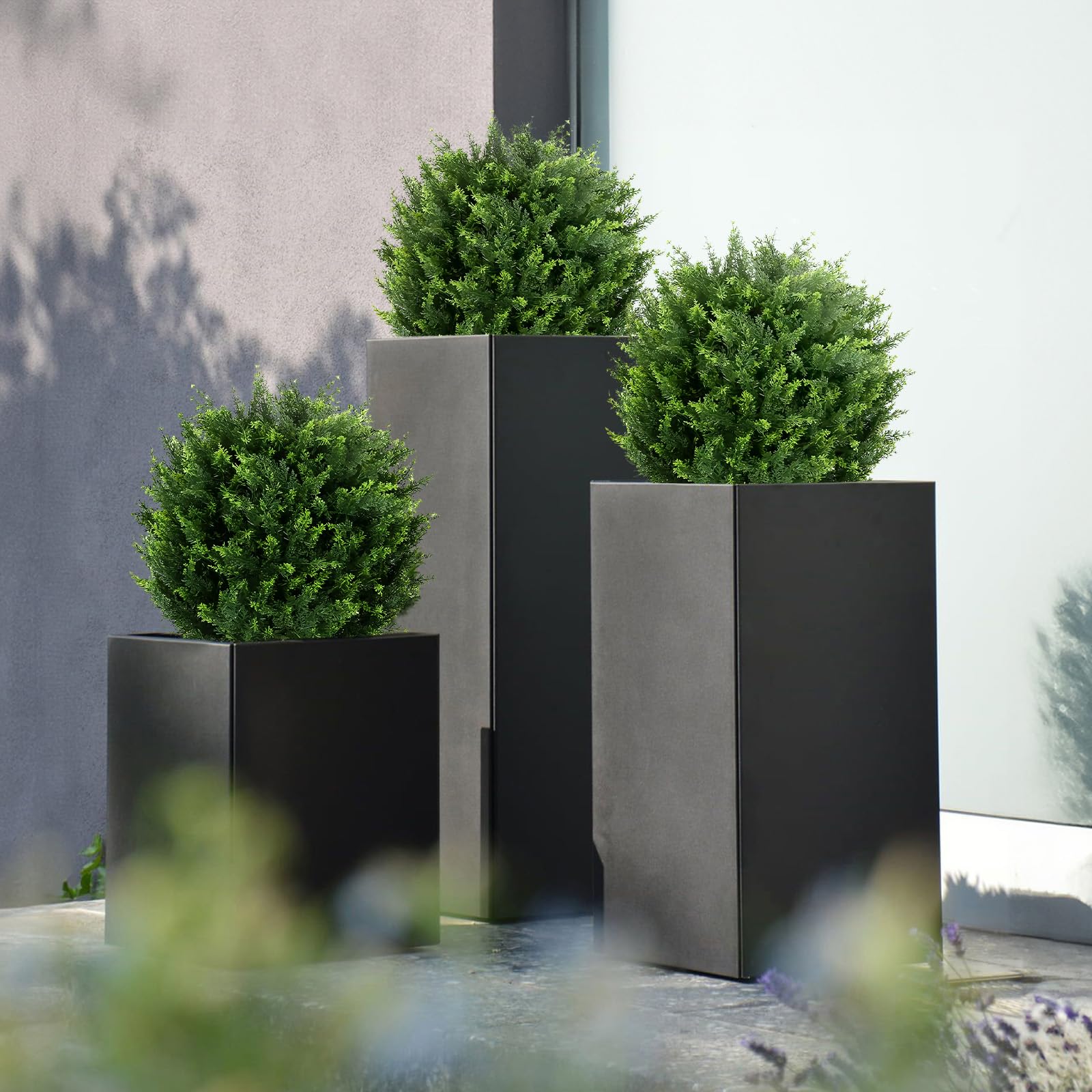 Anqtovp 2 Pack 22 inch Artificial Cedar Topiary Ball Tree UV Resistant ...