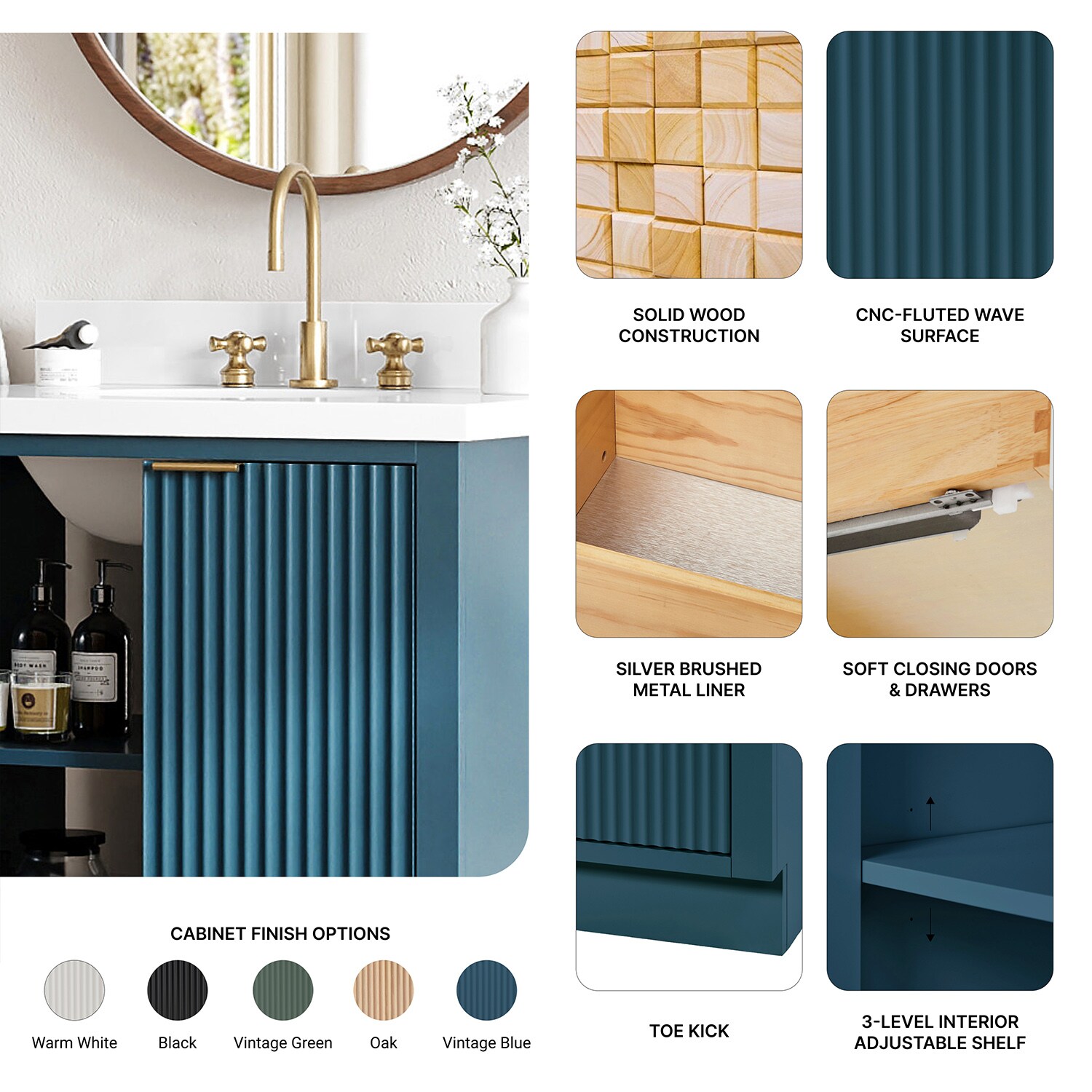 ARIEL Milan 30-in Vintage Blue Undermount Single Sink Bathroom Vanity ...
