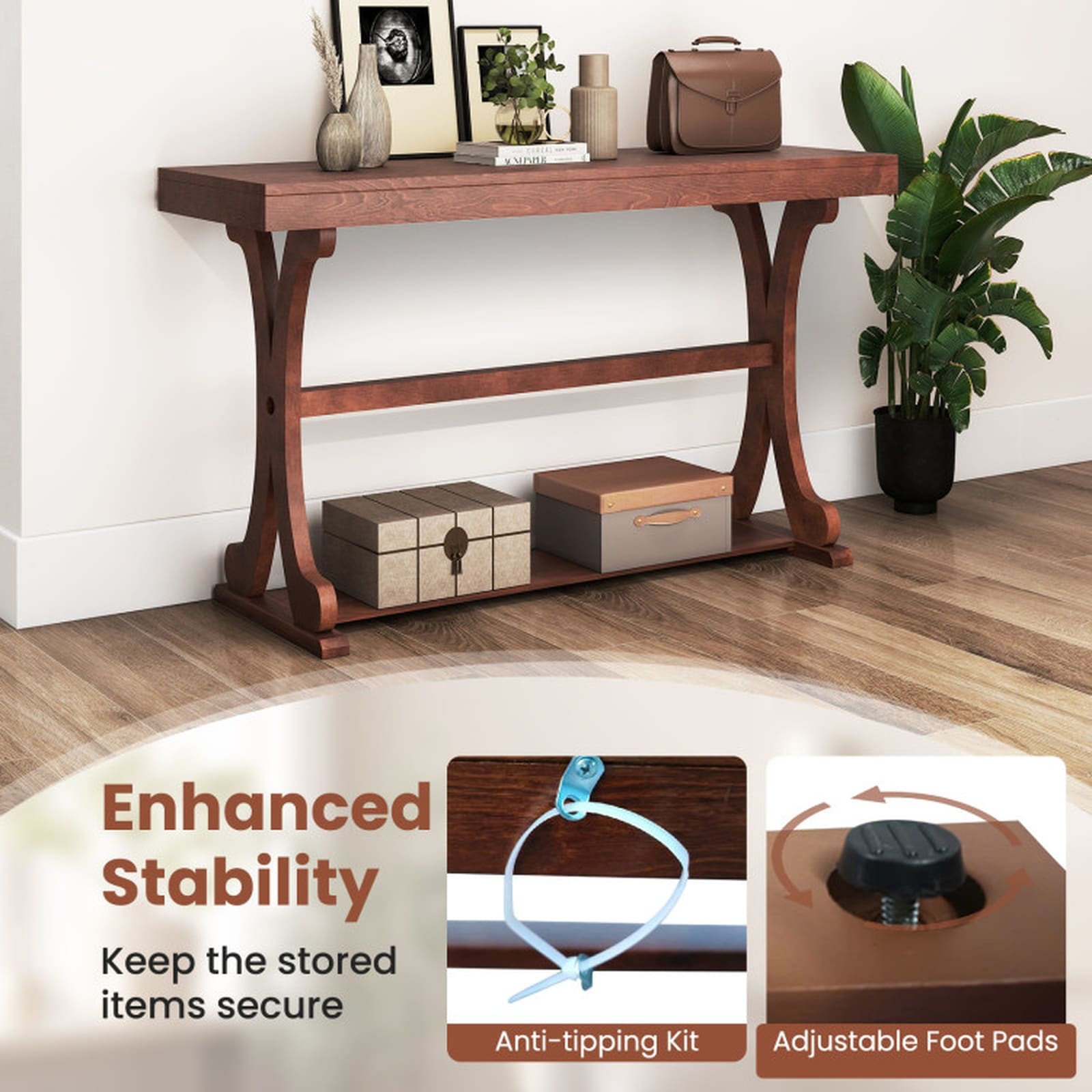 SUGIFT Narrow Console Table Vintage 52-in Long with Open Storage Shelf ...