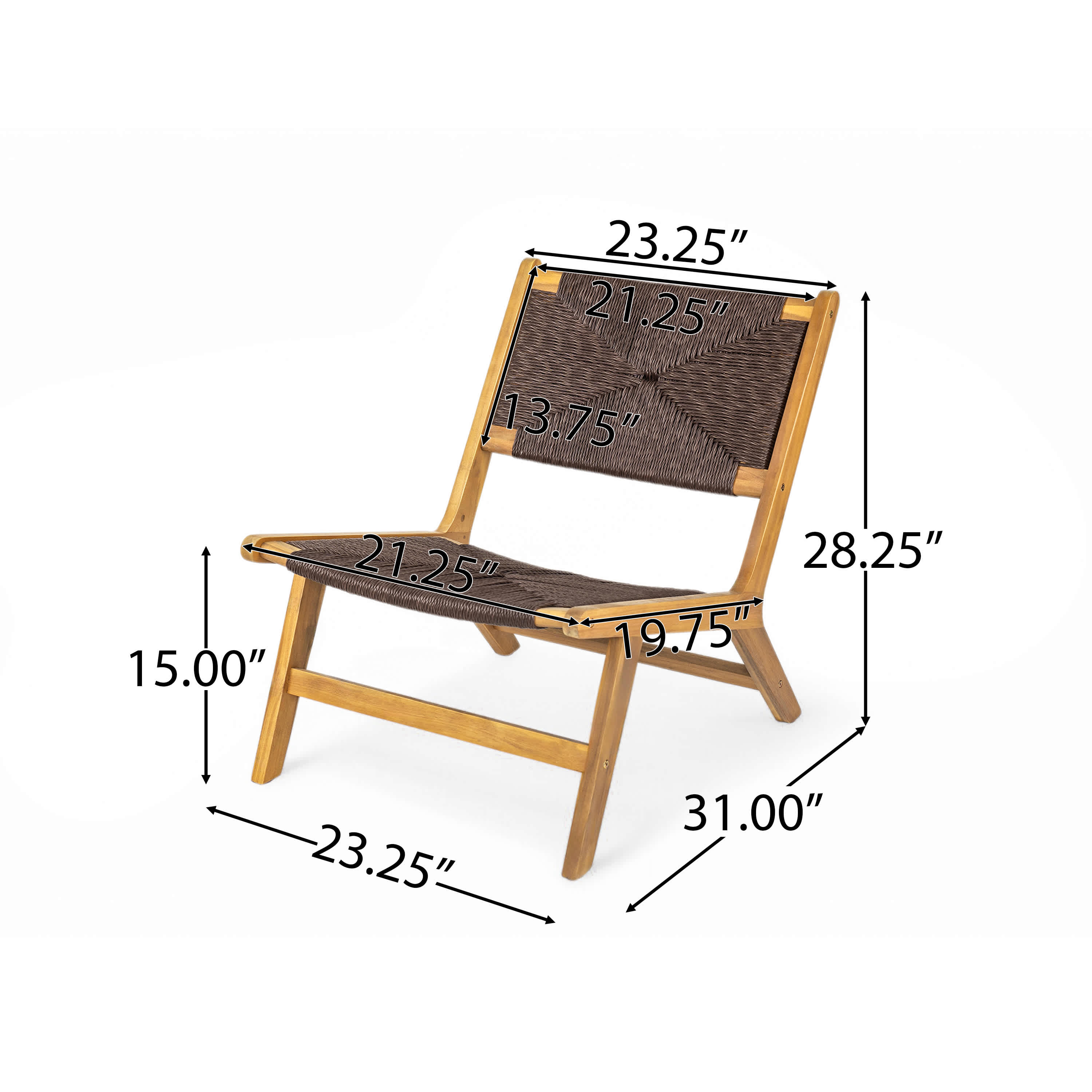 Vynxaria Set of 2 Outdoor Armless Lounge Chairs Acacia Wood Teak Frame ...
