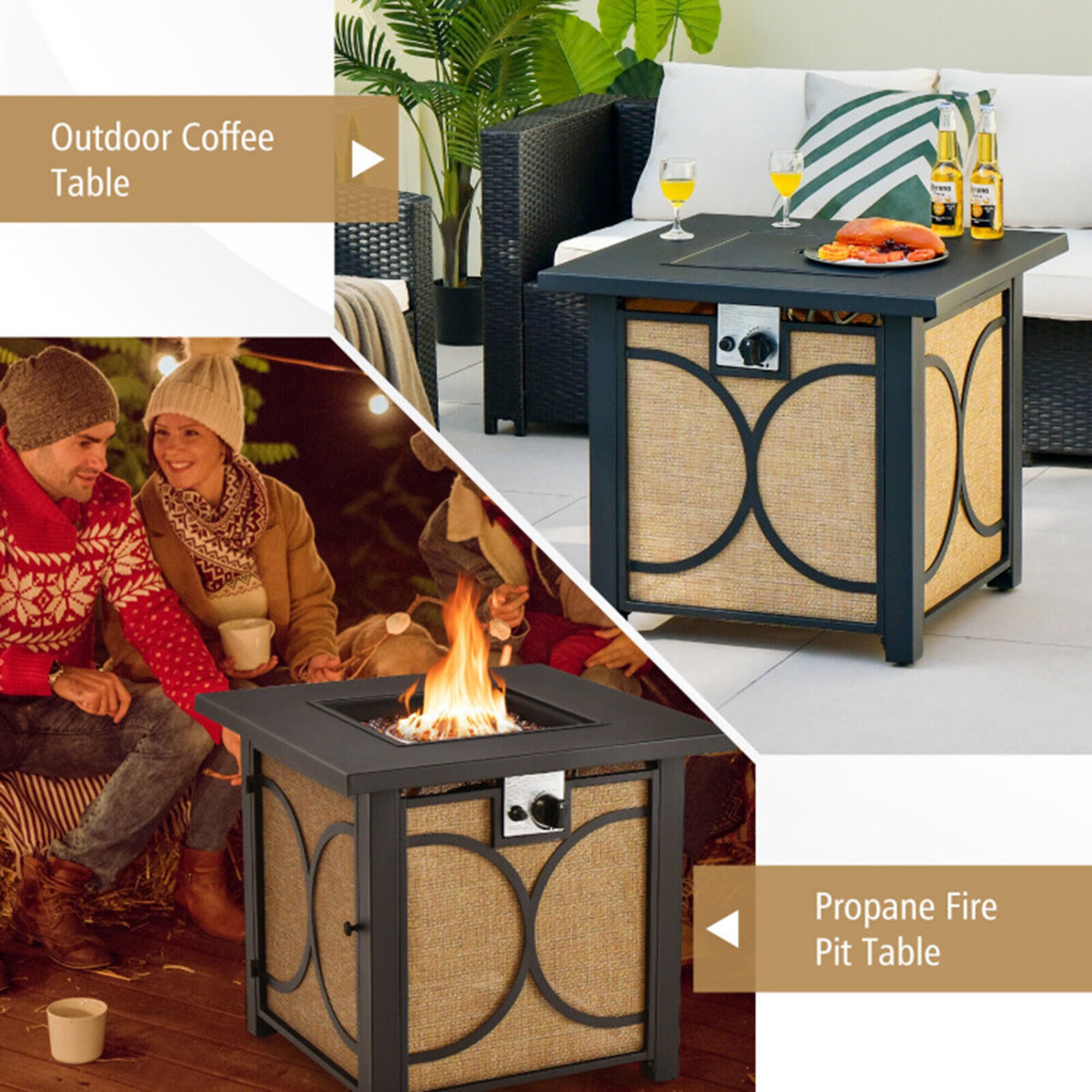 Mondawe 30-in W Black Stainless Steel Square Tabletop Propane Gas Fire ...