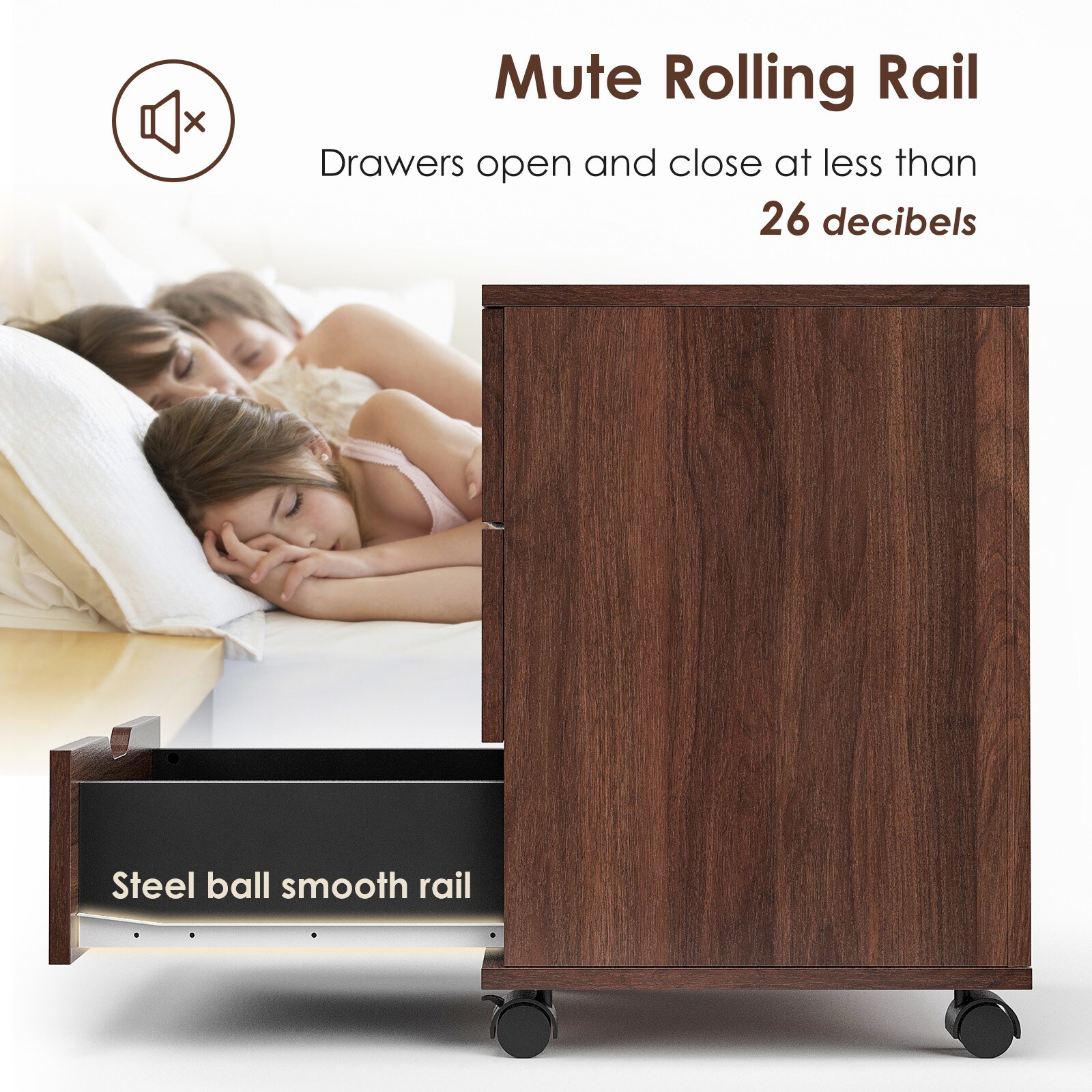 GlasFlength 3 Drawer Rolling Mobile File Cabinet Vertical Wood Storage ...