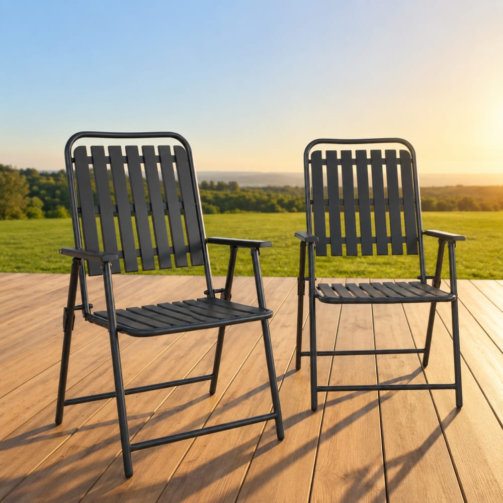 WOW PIONEER Antique Brown Fabric and Metal Patio Folding Chair Outdoor ...