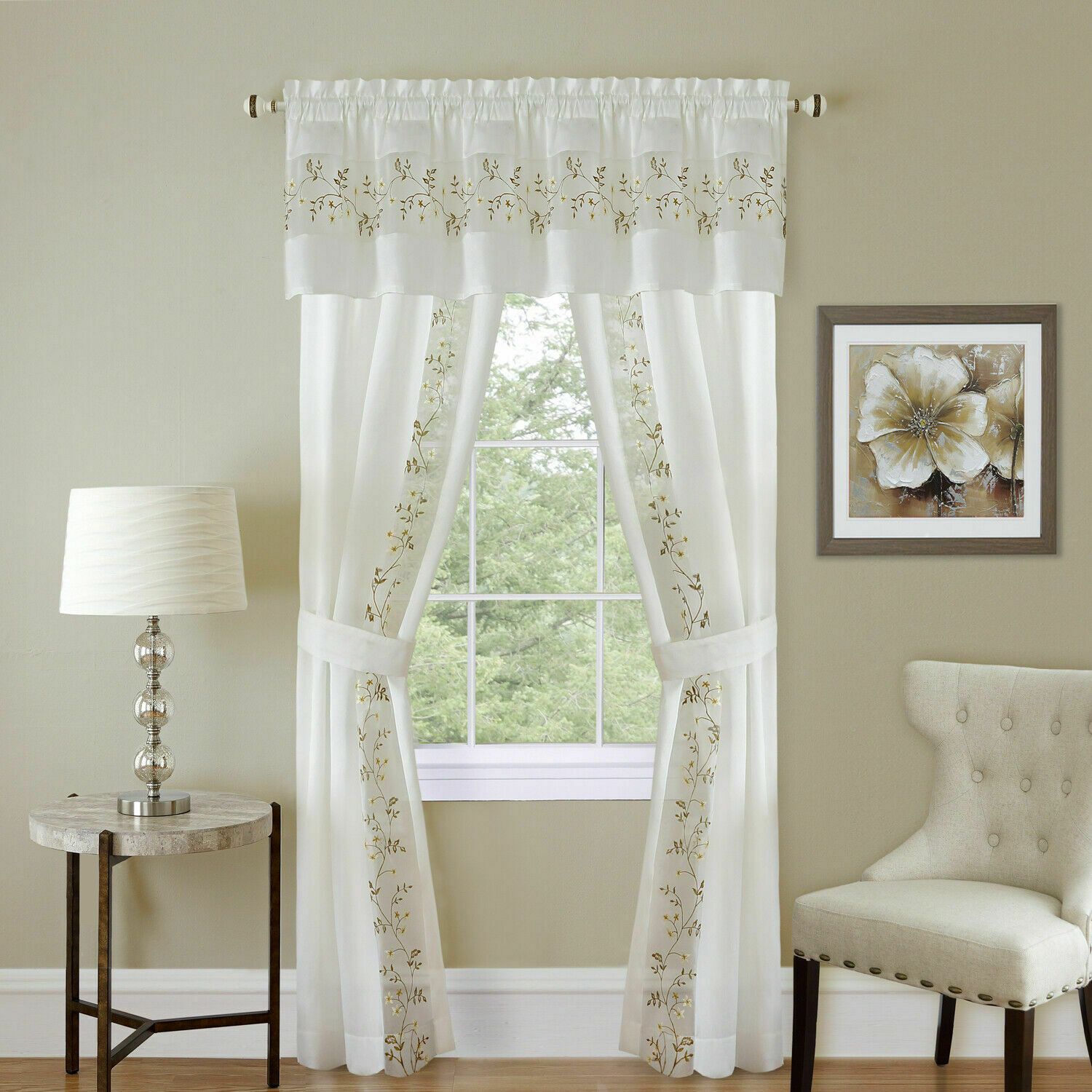 KATE AURORA Complete 5 Piece Embroidered Floral Attached Window in a ...