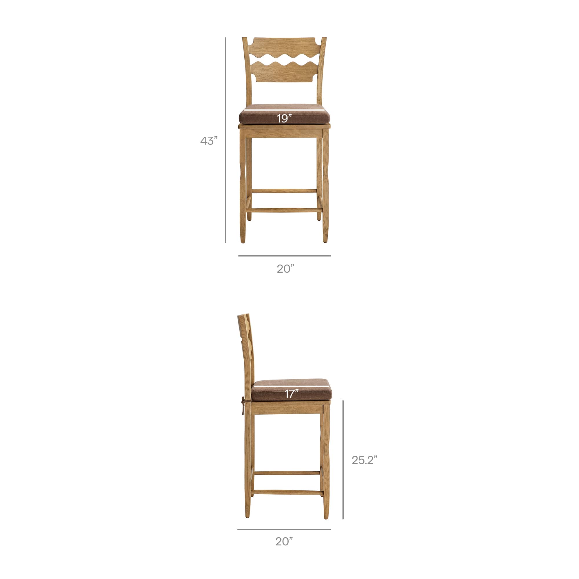 Modway Jax Oak Wood Counter Stool With Wavy Razor Back and Cushion in ...