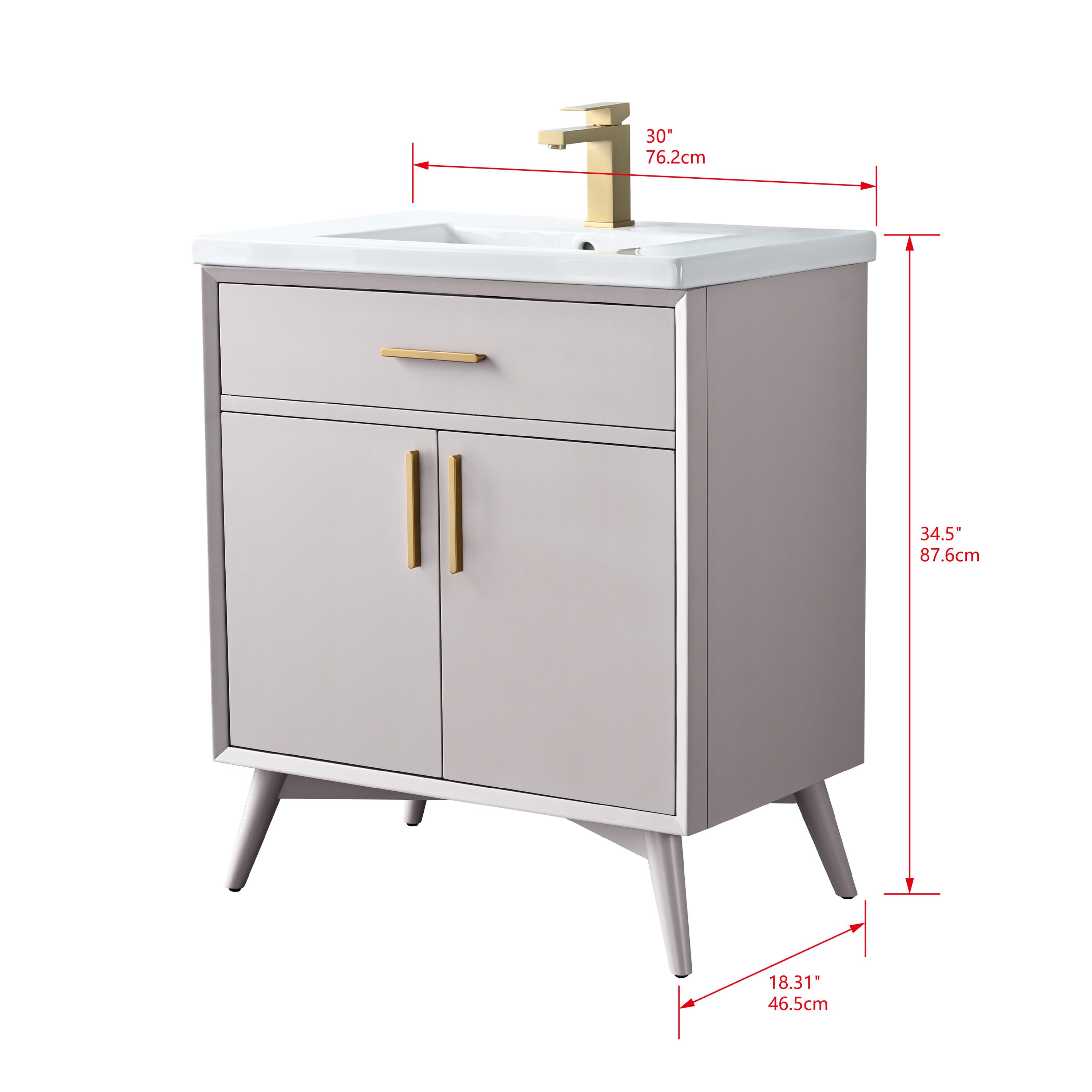 Sudio Design NOLAN 30-in Taupe Single Sink Bathroom Vanity with White ...