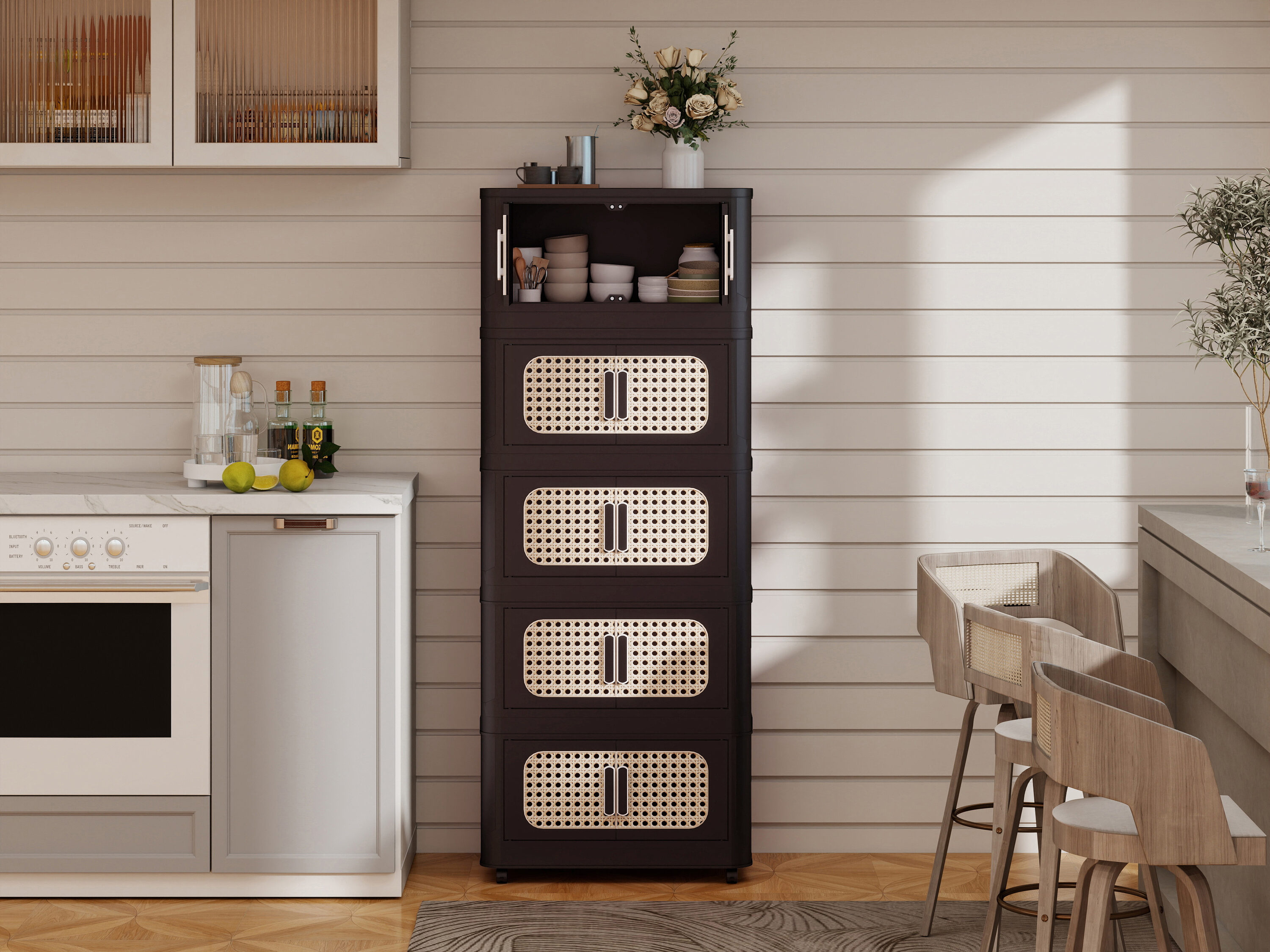 Huluwat Retro Brown 20-inch Side Wide Folding Storage Cabinet 4 Tiers ...